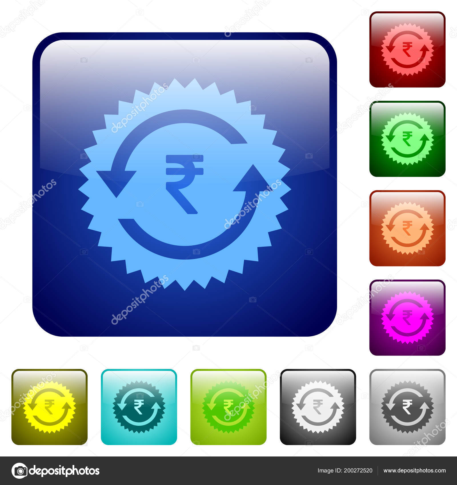 Rupee Pay Back Guarantee Sticker Icons Rounded Square Color Glossy ...