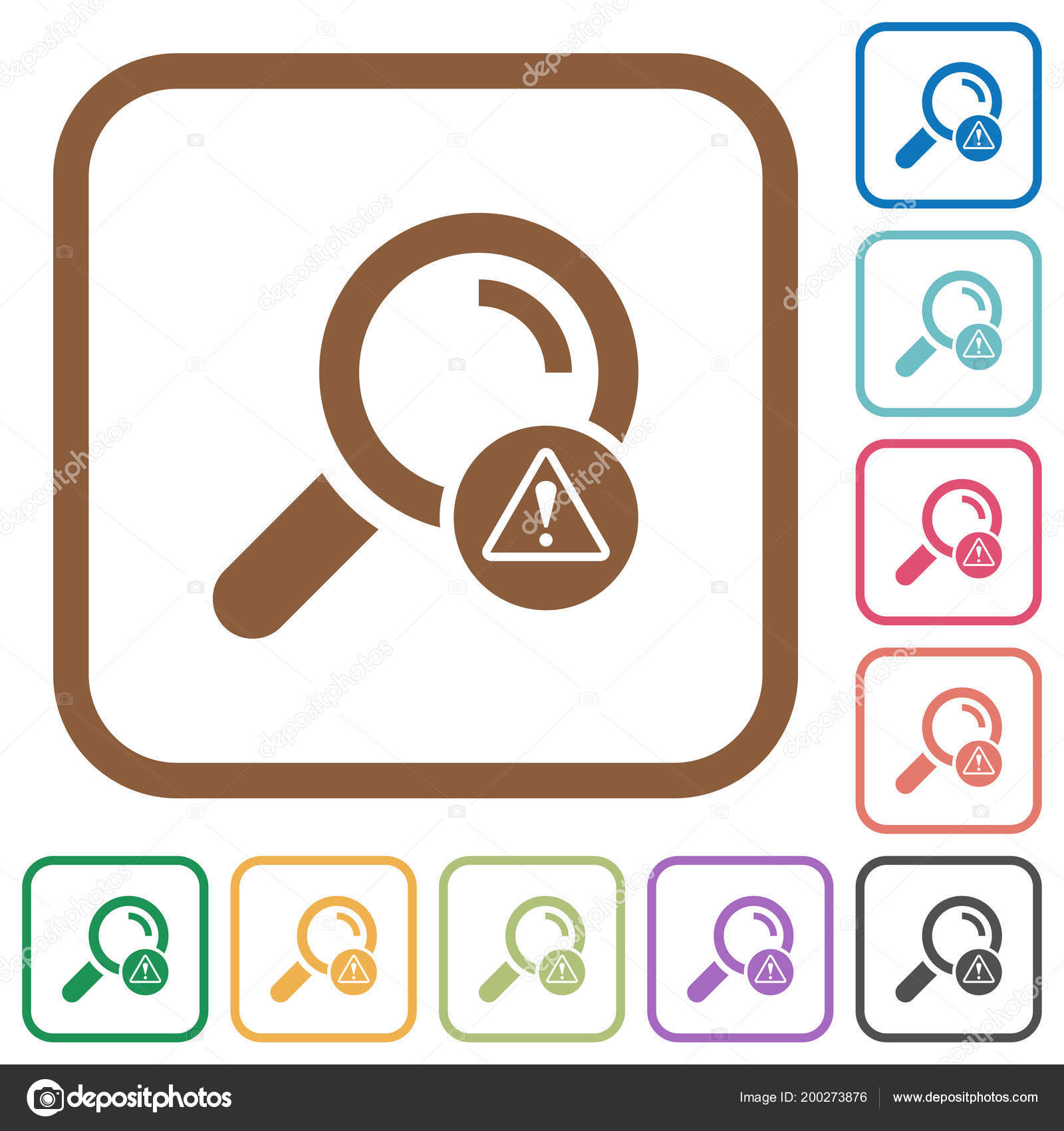 Search Error Simple Icons Color Rounded Square Frames White Background ...