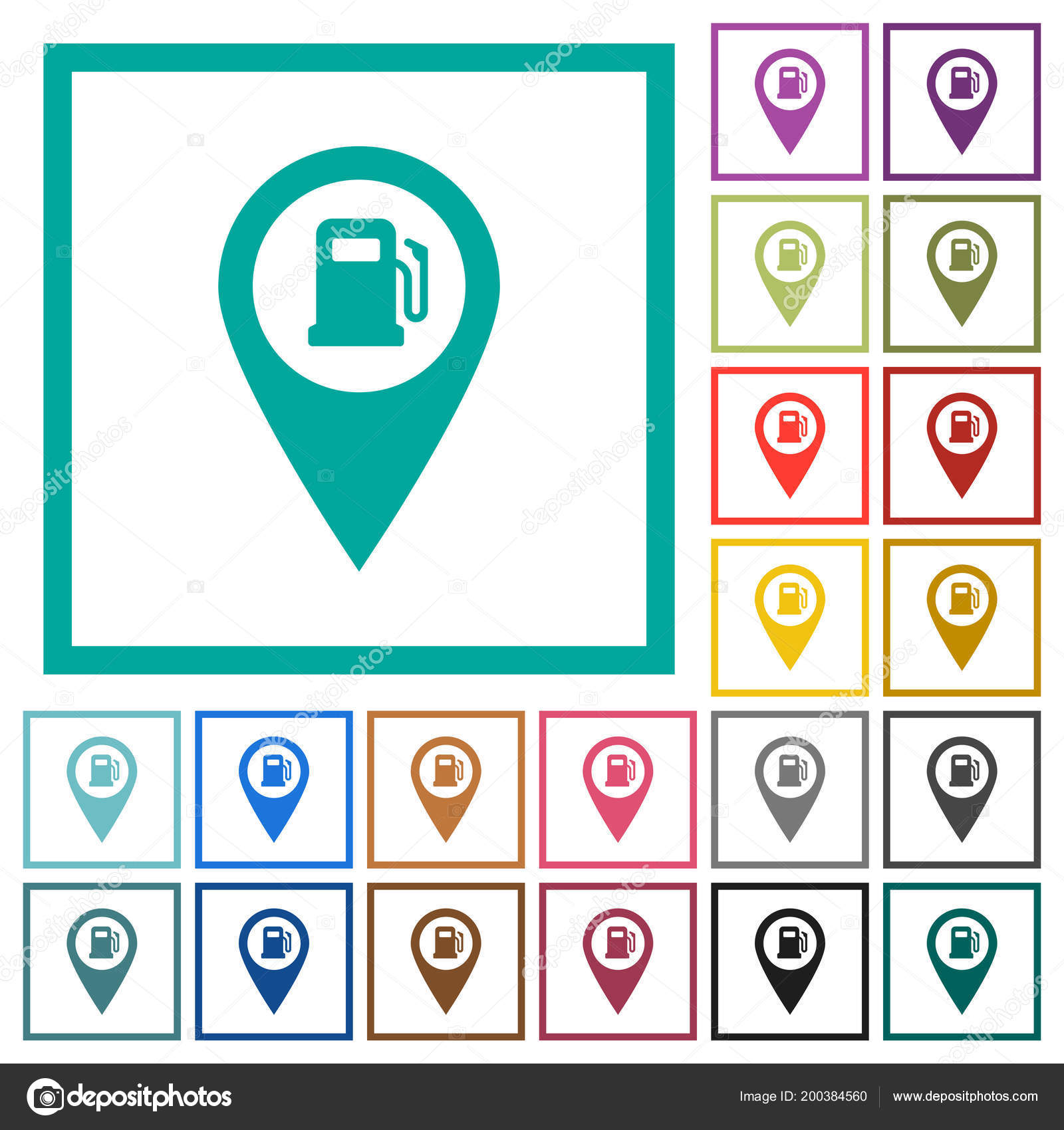 Gas Station Gps Map Location Flat Color Icons Quadrant Frames Stock ...