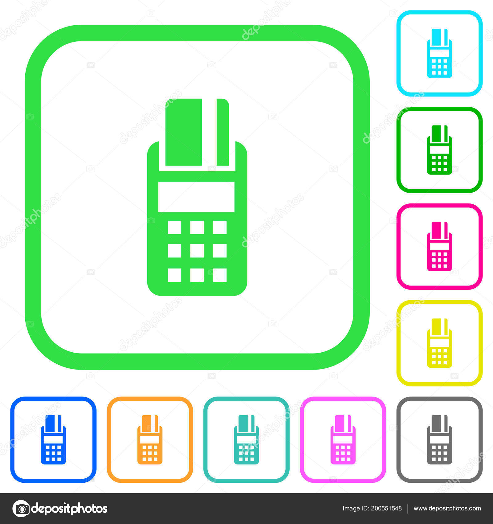 Pos Terminal Vivid Colored Flat Icons Curved Borders White Background ...