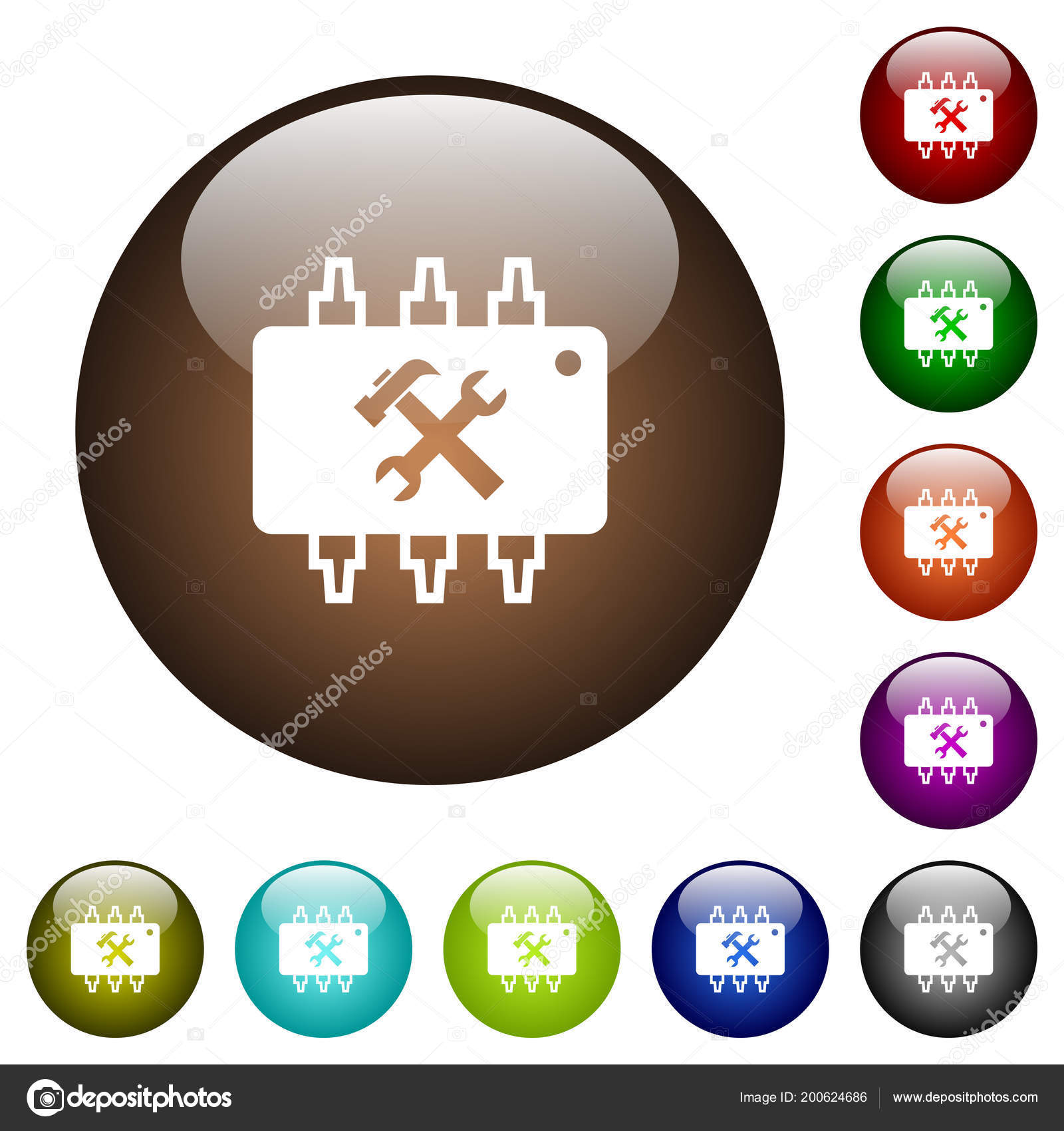 Hardware Maintenance White Icons Color Glass Buttons Stock Vector by ...