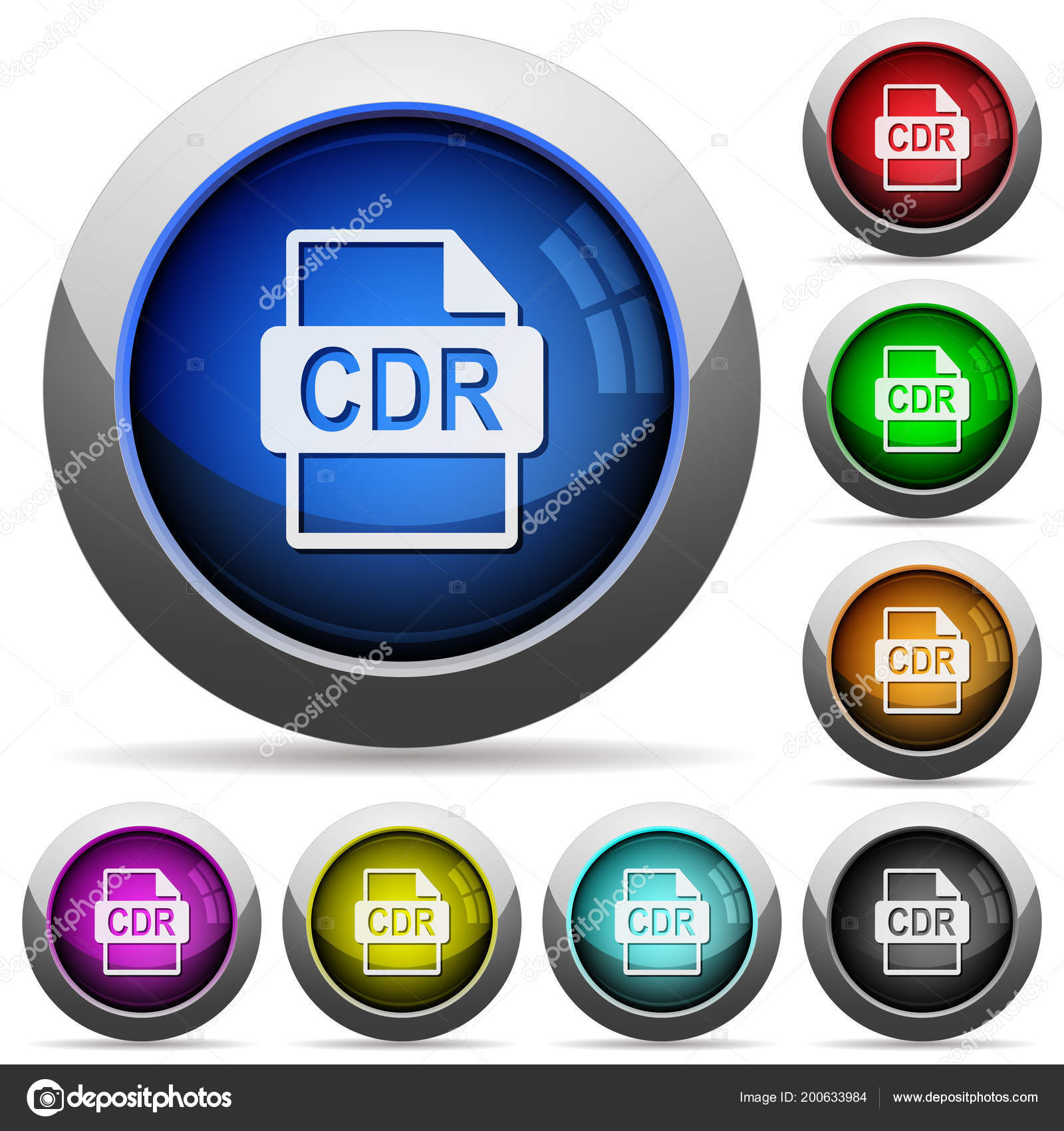 Cdr File Format Icons Glossy Buttons Steel Frames Stock Vector by ...