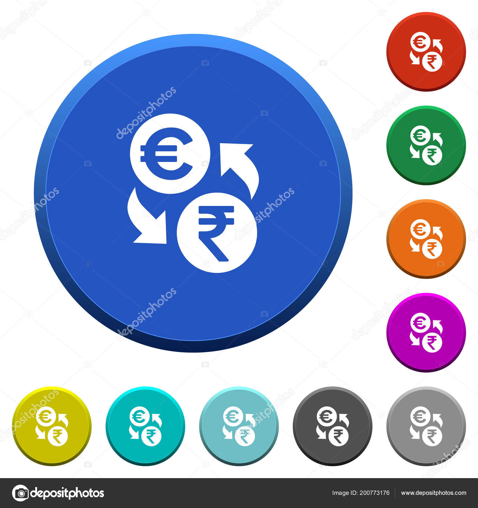 Euro Rupee Money Exchange Color Beveled Buttons Smooth Surfaces Flat ...
