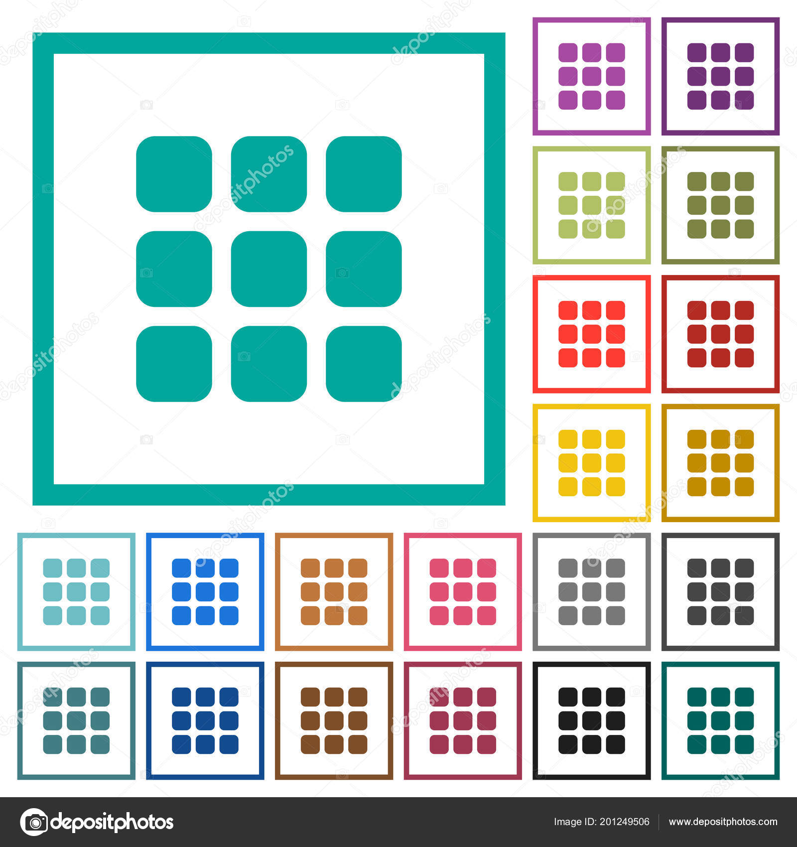 Small Thumbnail View Mode Flat Color Icons Quadrant Frames White Stock ...