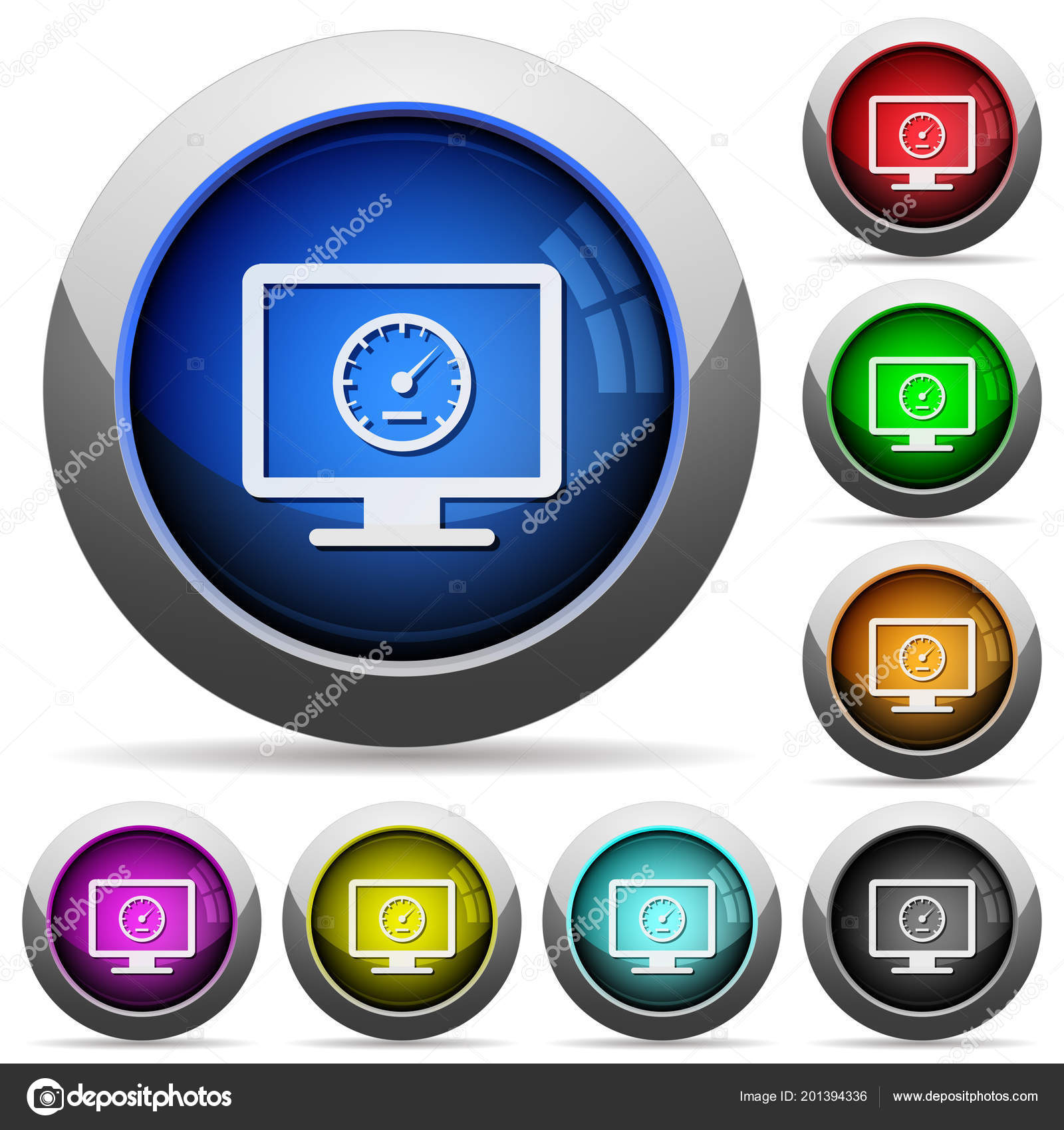 Computer Benchmark Icons Glossy Buttons Steel Frames Stock Vector Image ...