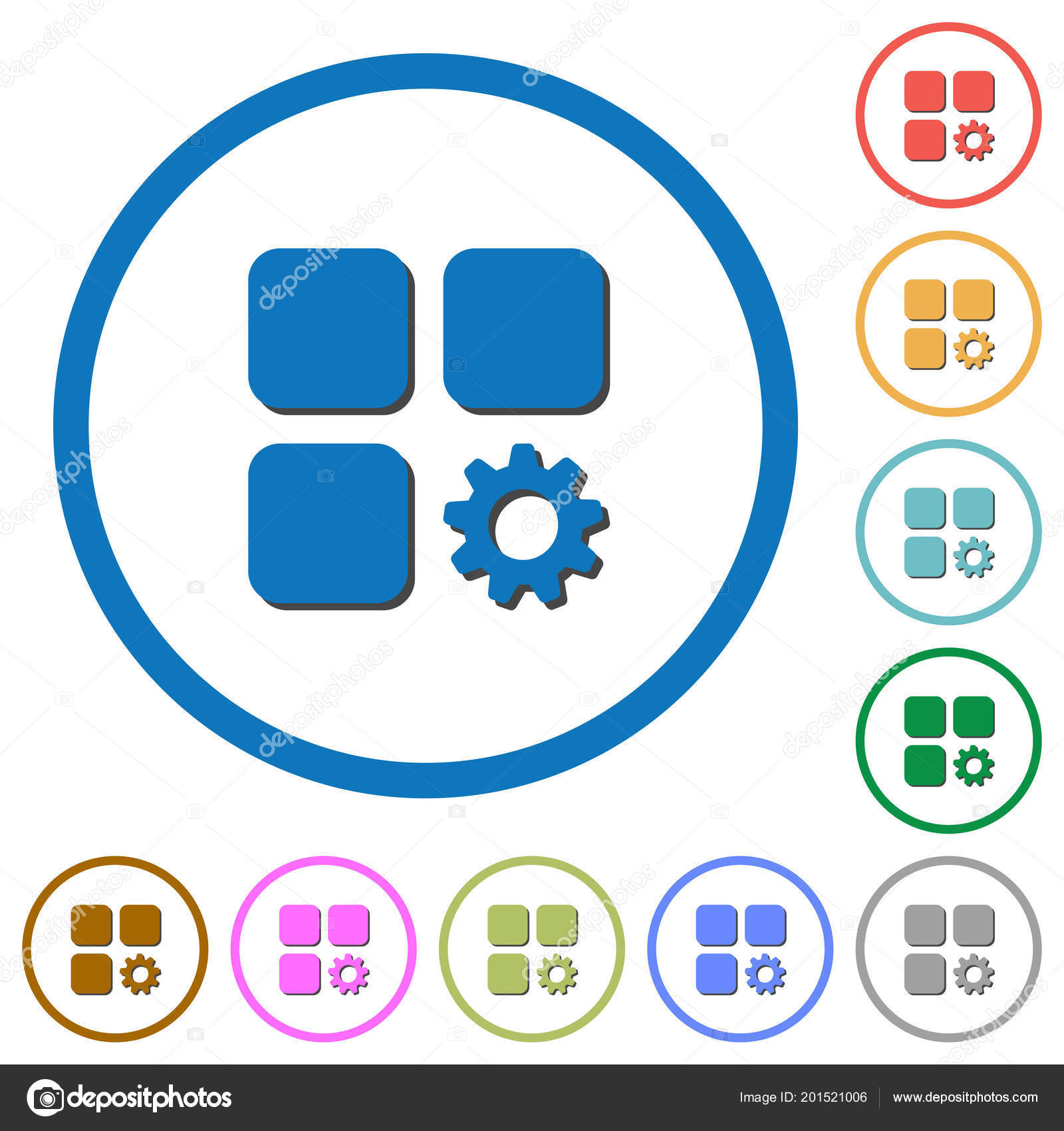 Component Settings Flat Color Vector Icons Shadows Outlines White ...