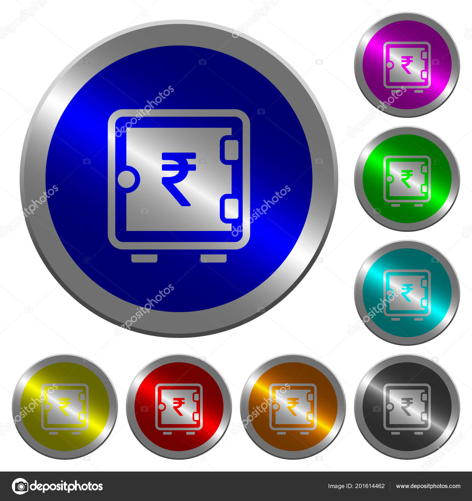 Indian Rupee Strong Box Icons Luminous Coin Color Steel Buttons Stock ...