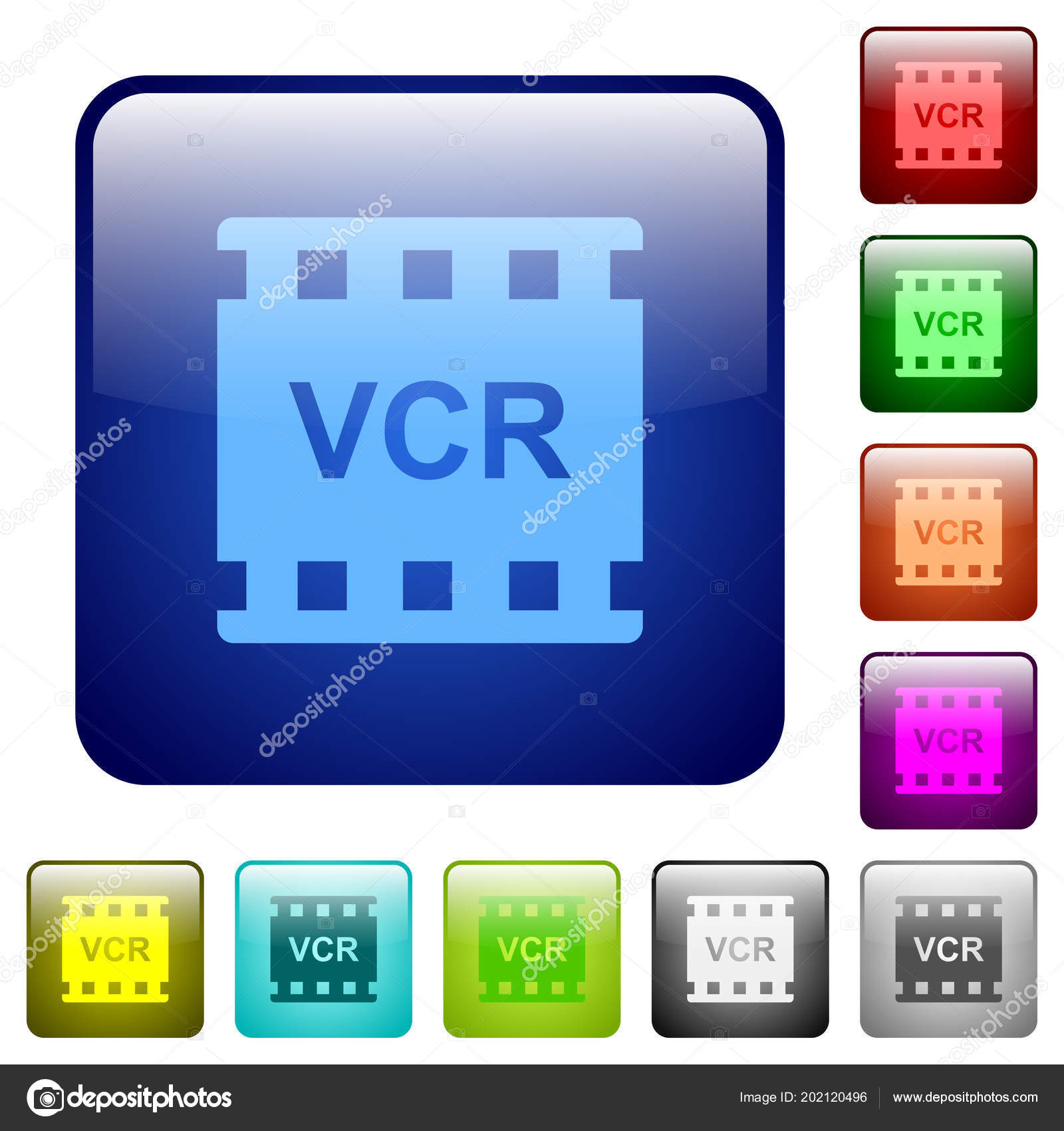 Vcr Movie Standard Icons Rounded Square Color Glossy Button Set Stock ...