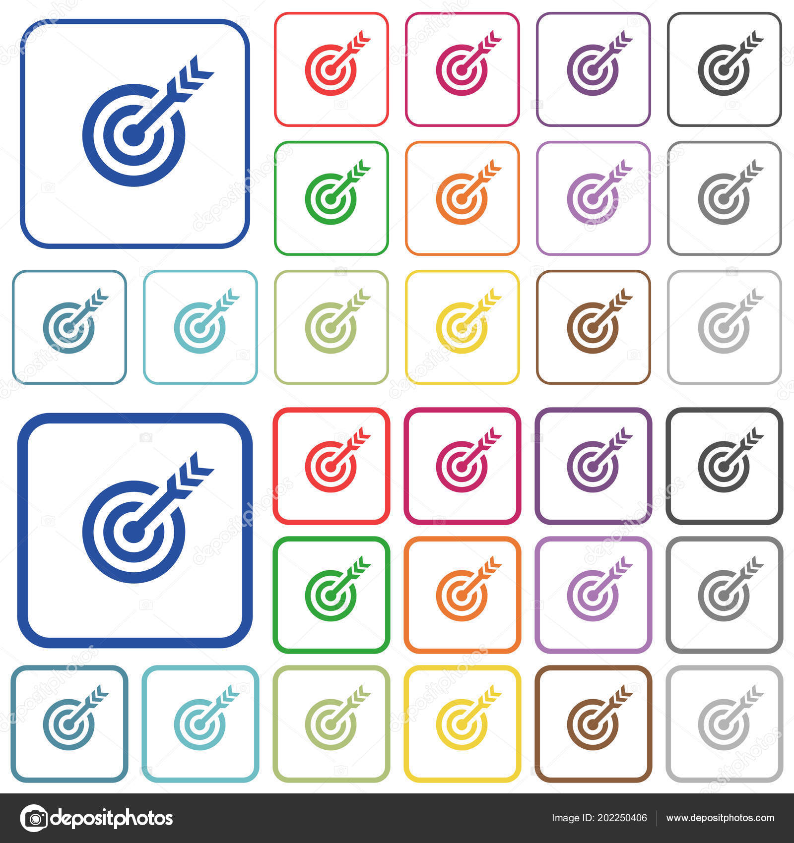 Target Table Arrow Color Flat Icons Rounded Square Frames Thin Stock ...
