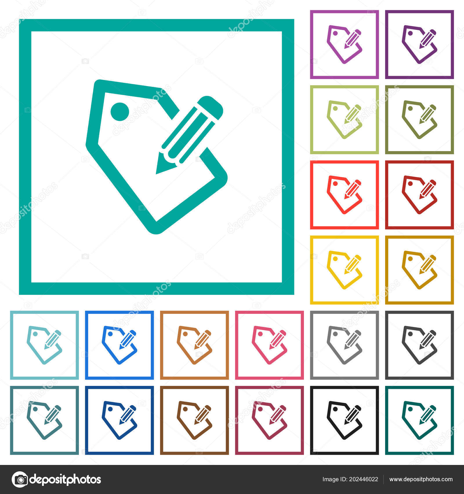 Tagging Pencil Flat Color Icons Quadrant Frames White Background Stock ...