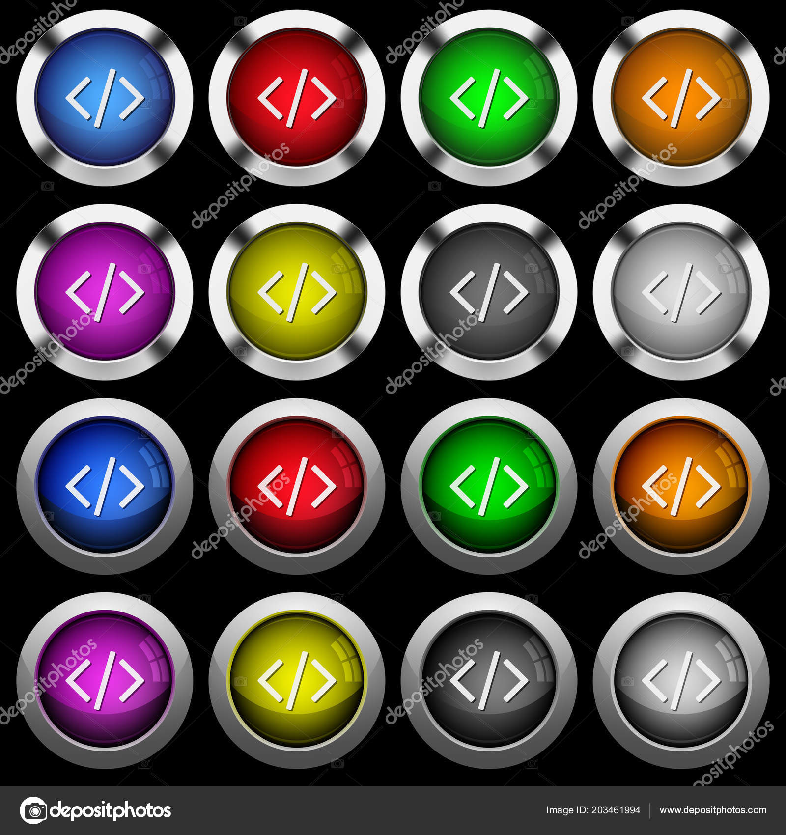 Script Code White Icons Glossy Buttons Steel Frames Black Background ...