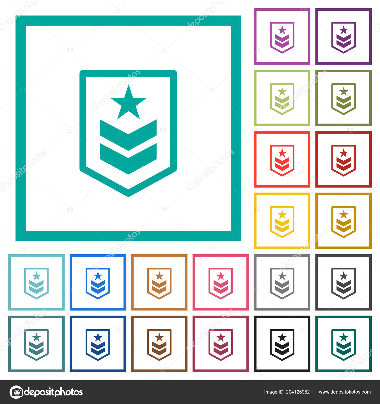 Military Rank Flat Color Icons Quadrant Frames White Background Stock ...