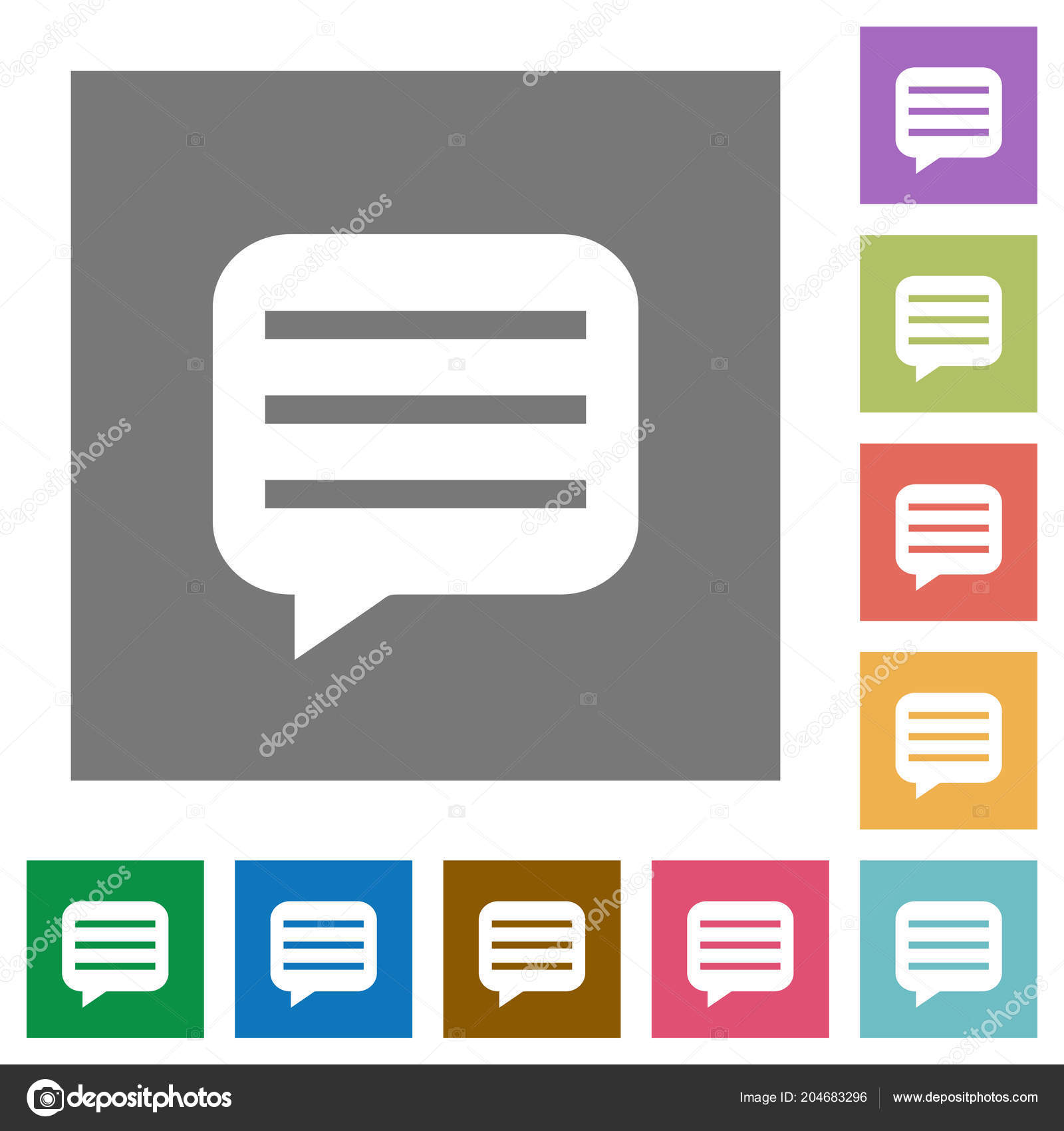 Message Box Rows Flat Icons Simple Color Square Backgrounds Stock ...