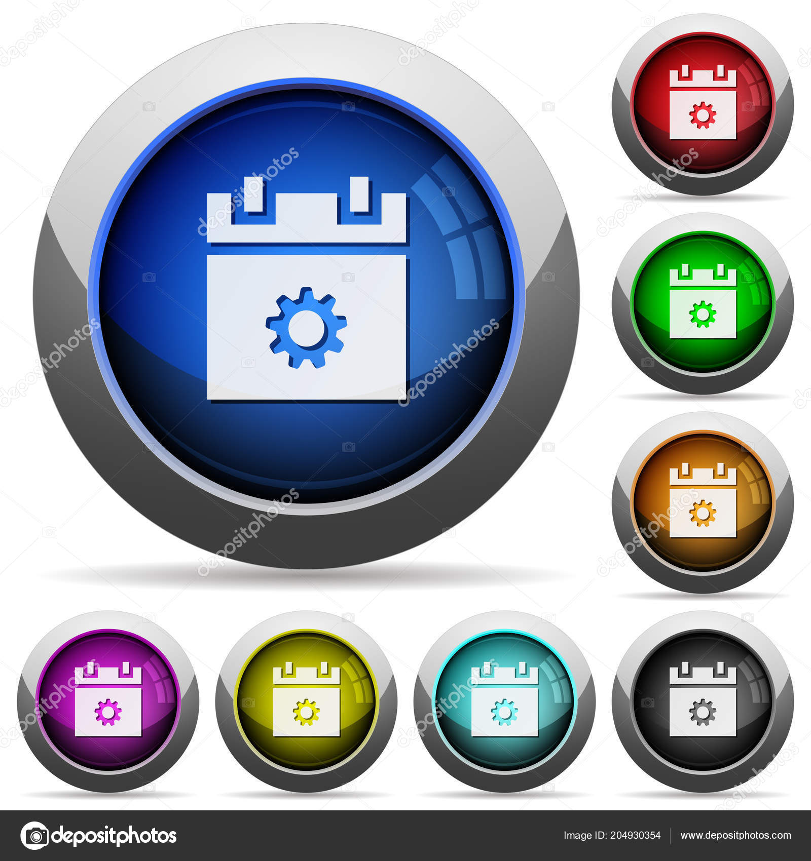 Schedule Settings Icons Glossy Buttons Steel Frames Stock Vector by ...