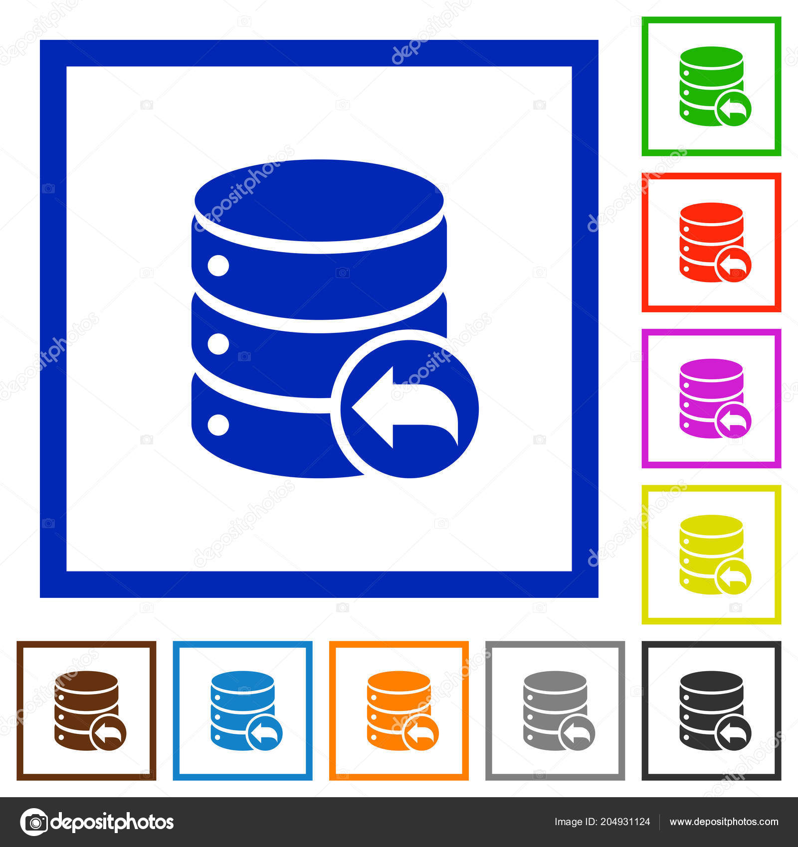 Database Transaction Rollback Flat Color Icons Square Frames White ...