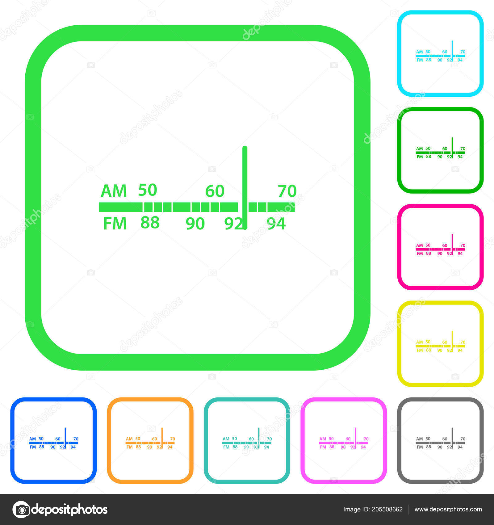 Radio Tuner Vivid Colored Flat Icons Curved Borders White Background ...