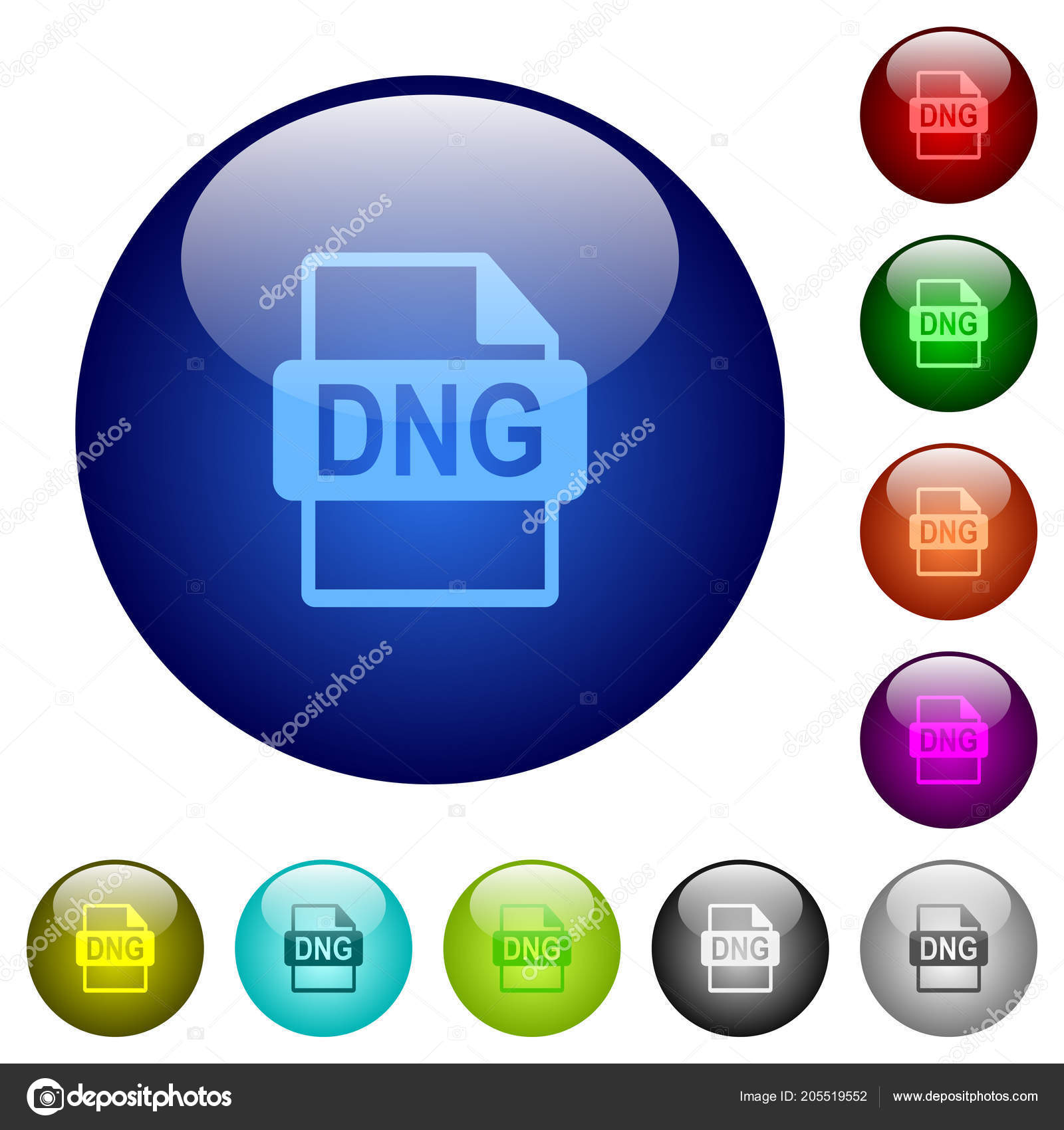 Dng File Format Icons Color Glass Buttons Stock Vector Image by ...