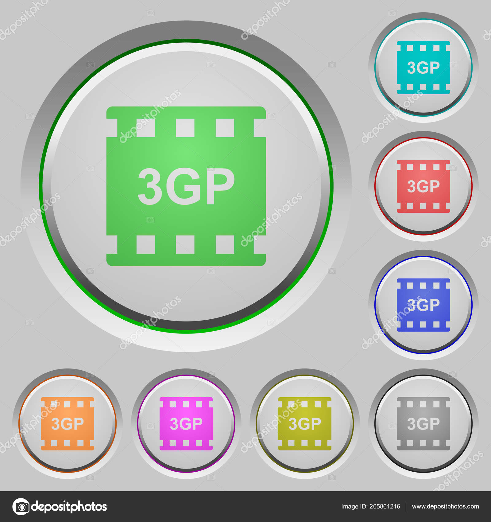3Gp Movie Format Color Icons Sunk Push Buttons Stock Vector by ...