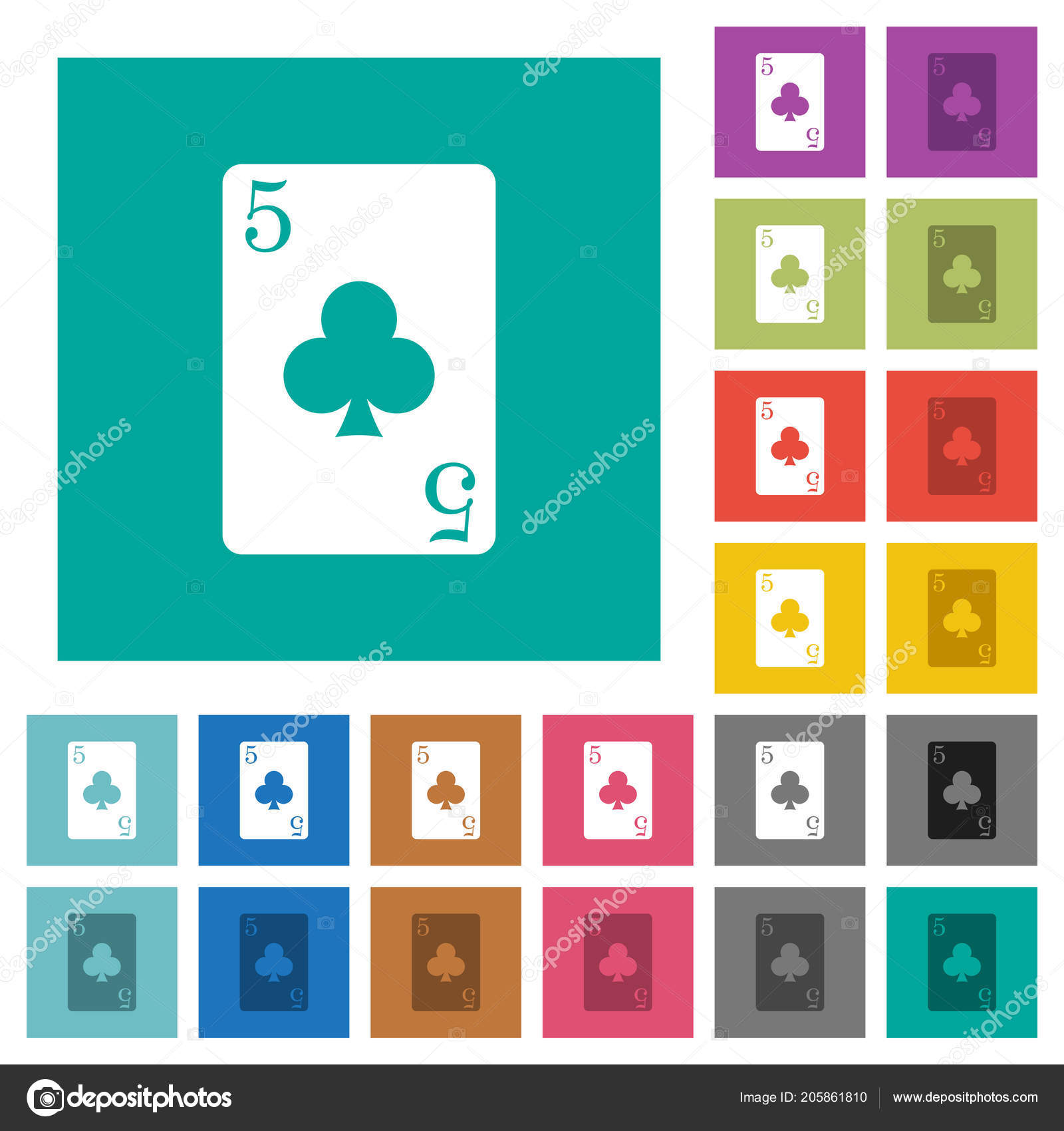 Five Clubs Card Multi Colored Flat Icons Plain Square Backgrounds Stock ...
