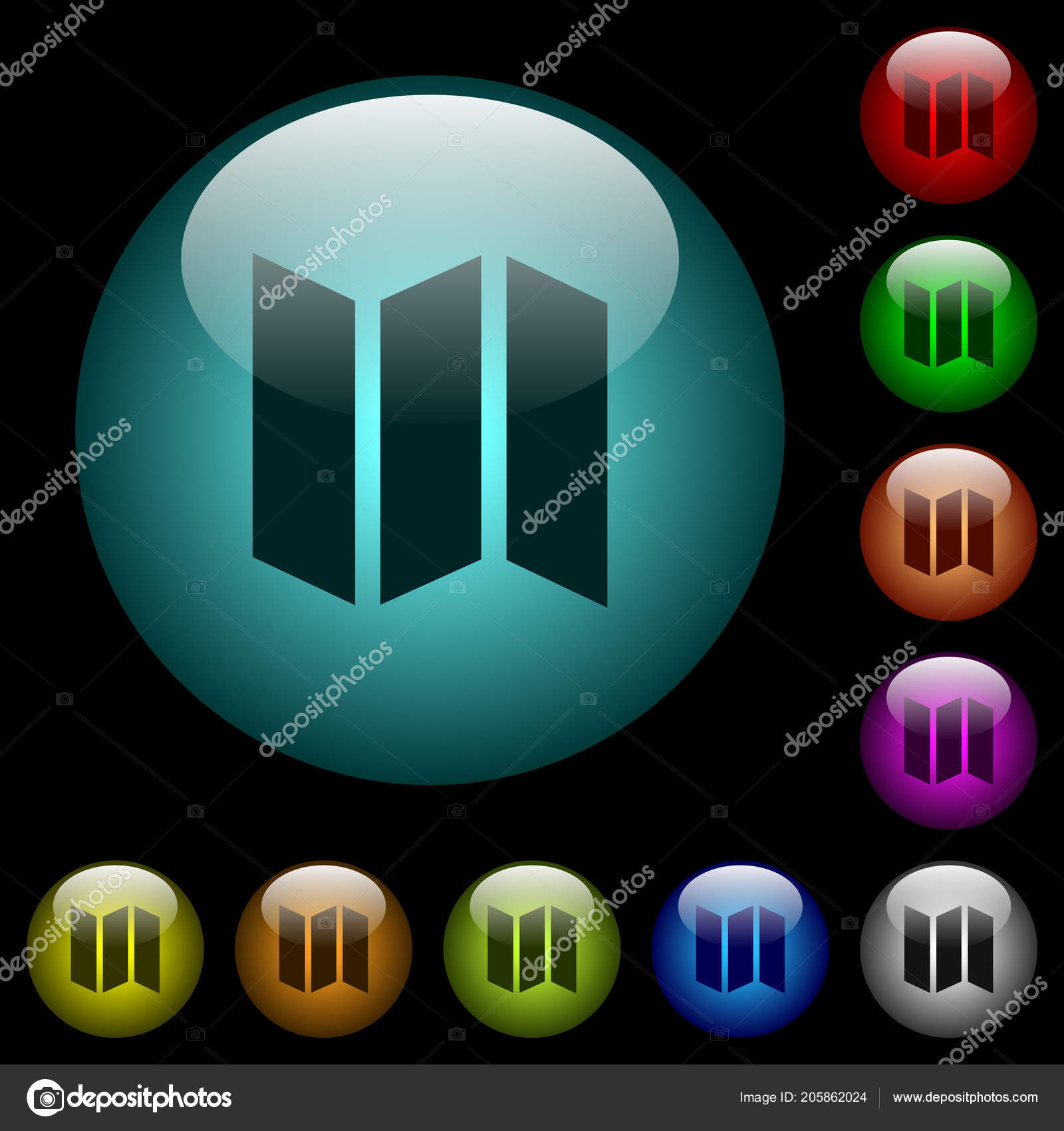 Collapsible Map Icons Color Illuminated Spherical Glass Buttons Black ...