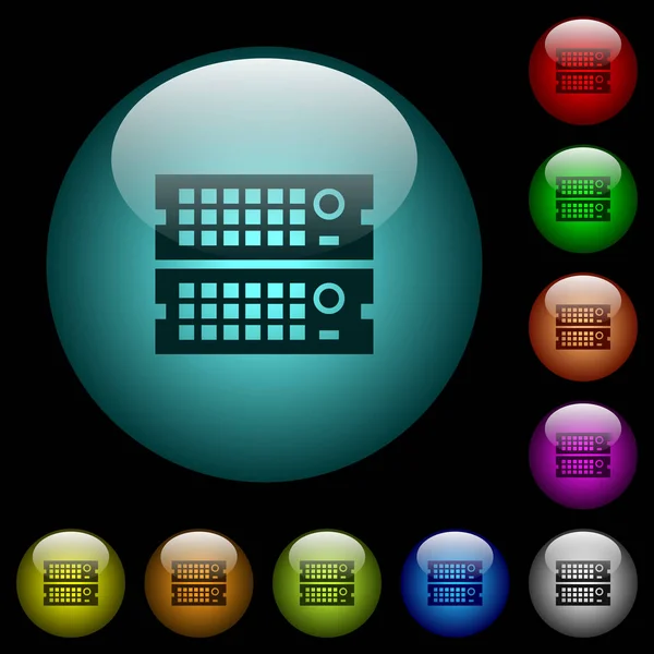 Print Icons Color Illuminated Spherical Glass Buttons Black Background Can Stock Vector by ...