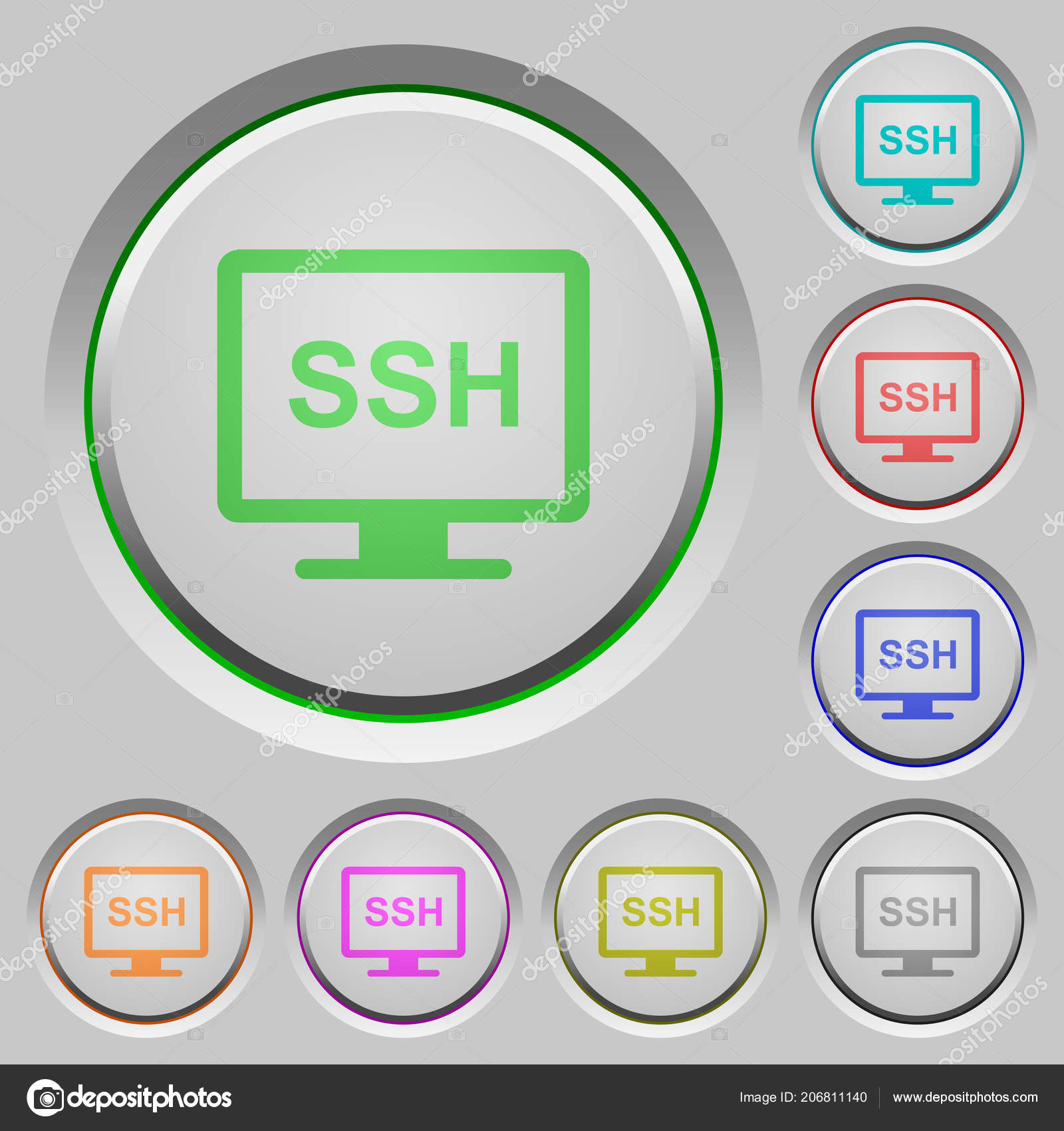 Ssh Terminal Color Icons Sunk Push Buttons Stock Vector By ©renegadehomie 206811140