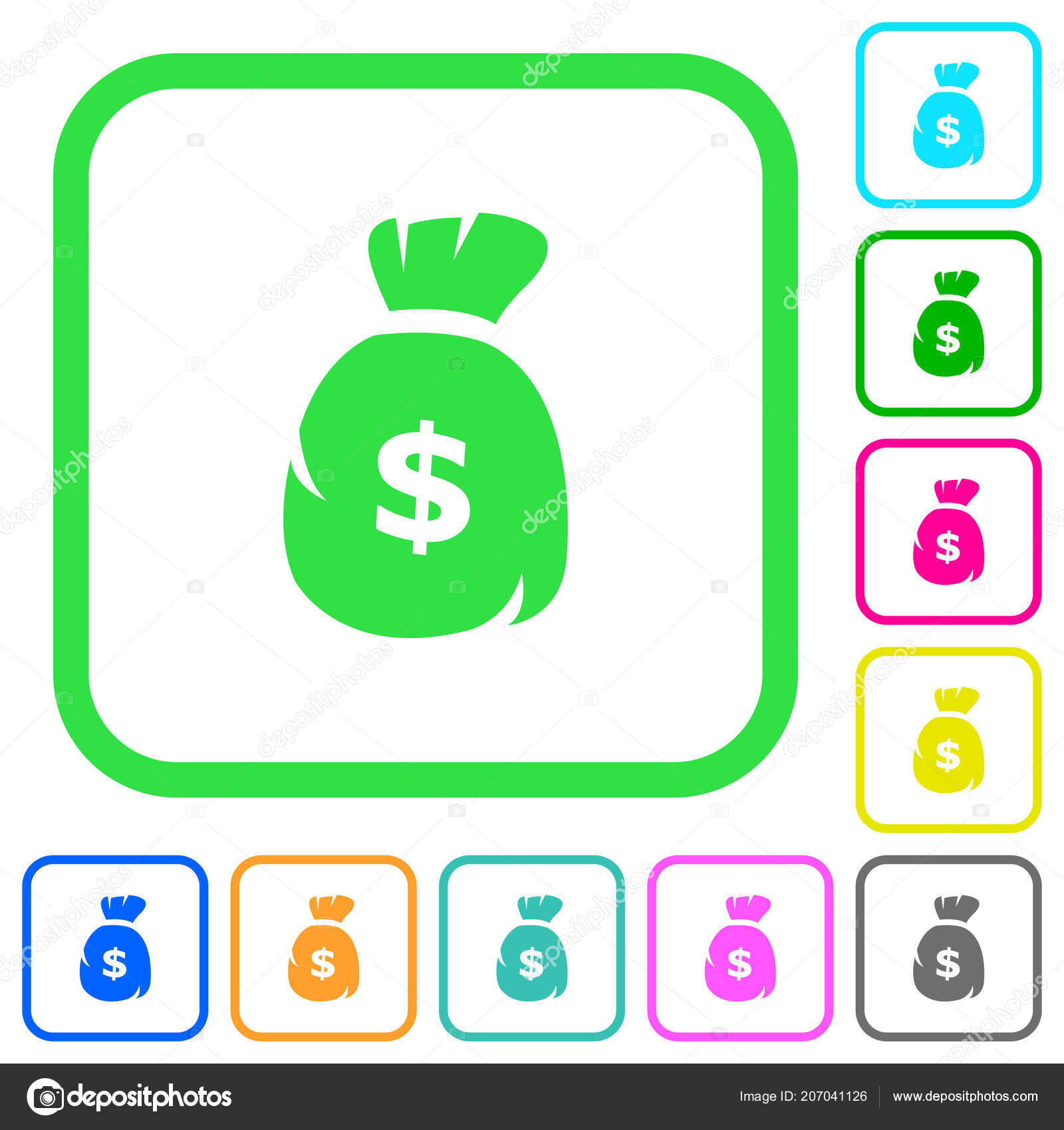 Dollar Money Bag Vivid Colored Flat Icons Curved Borders White Stock ...