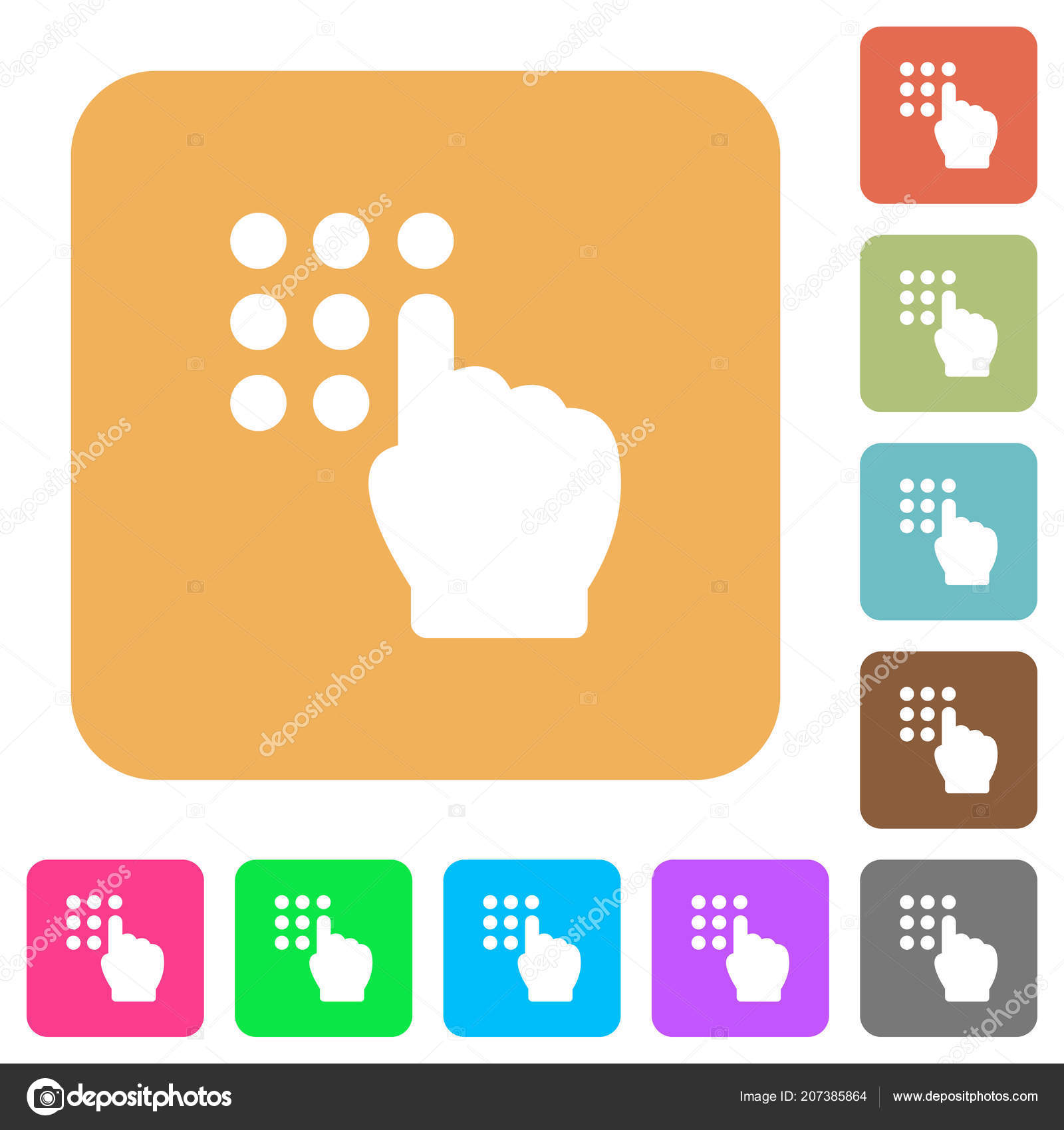 Typing Security Code Flat Icons Rounded Square Vivid Color Backgrounds ...