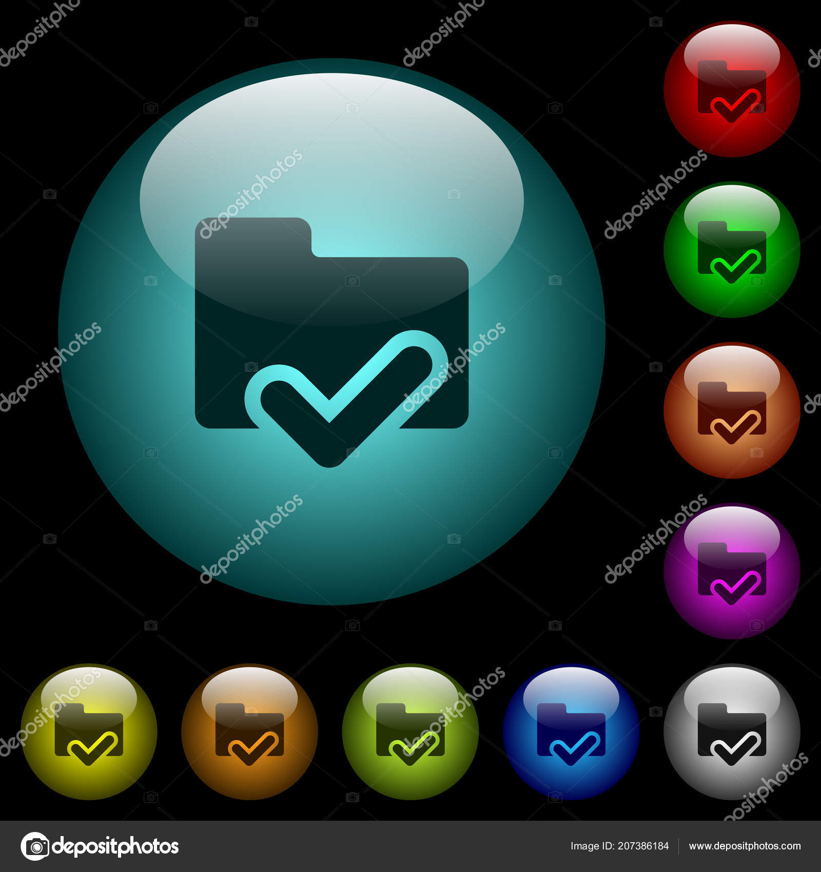 Folder Icons Color Illuminated Spherical Glass Buttons Black Background ...