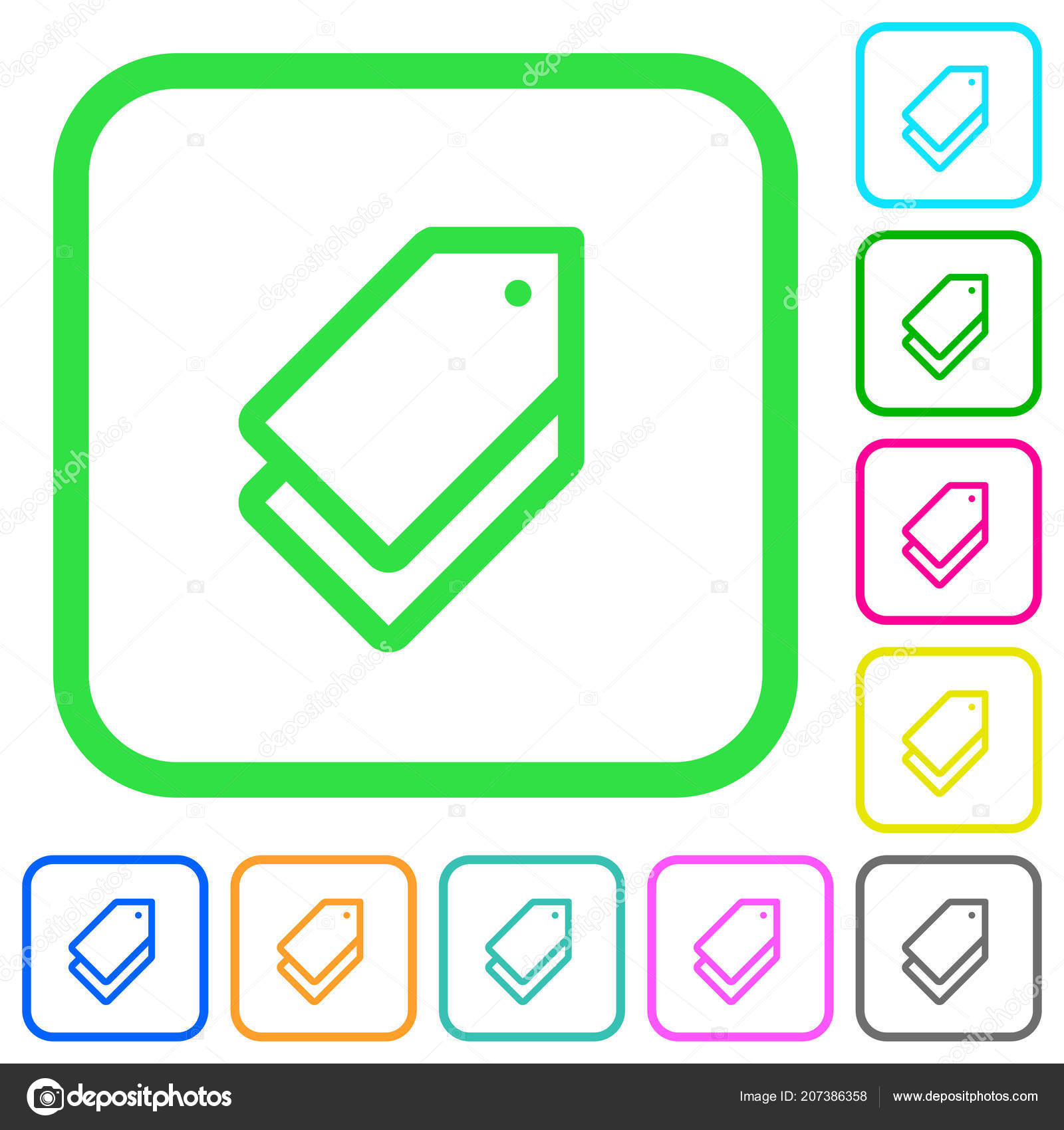 Multiple Tags Vivid Colored Flat Icons Curved Borders White Background ...