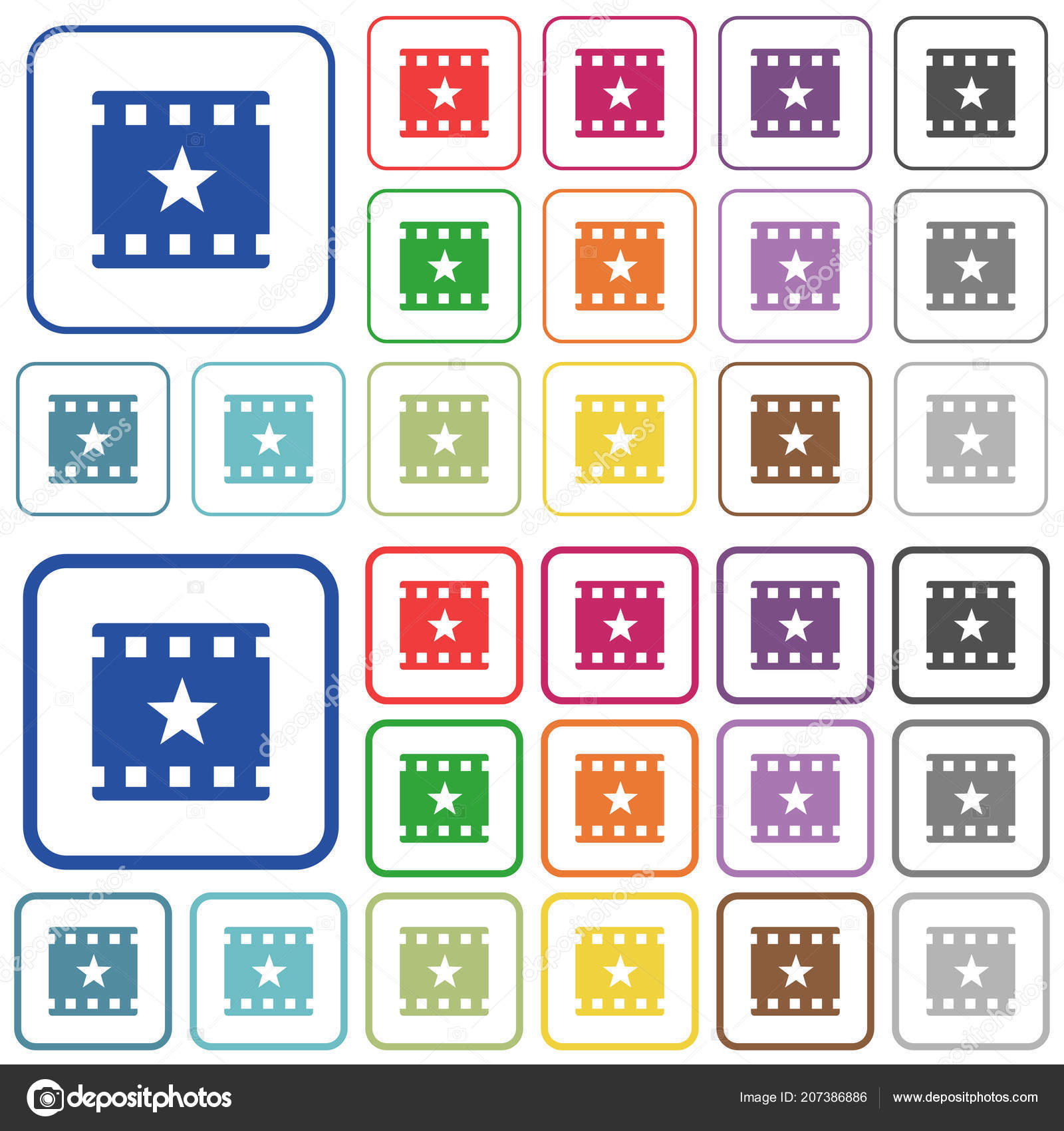 Mark Movie Color Flat Icons Rounded Square Frames Thin Thick Stock Vector by ©renegadehomie ...