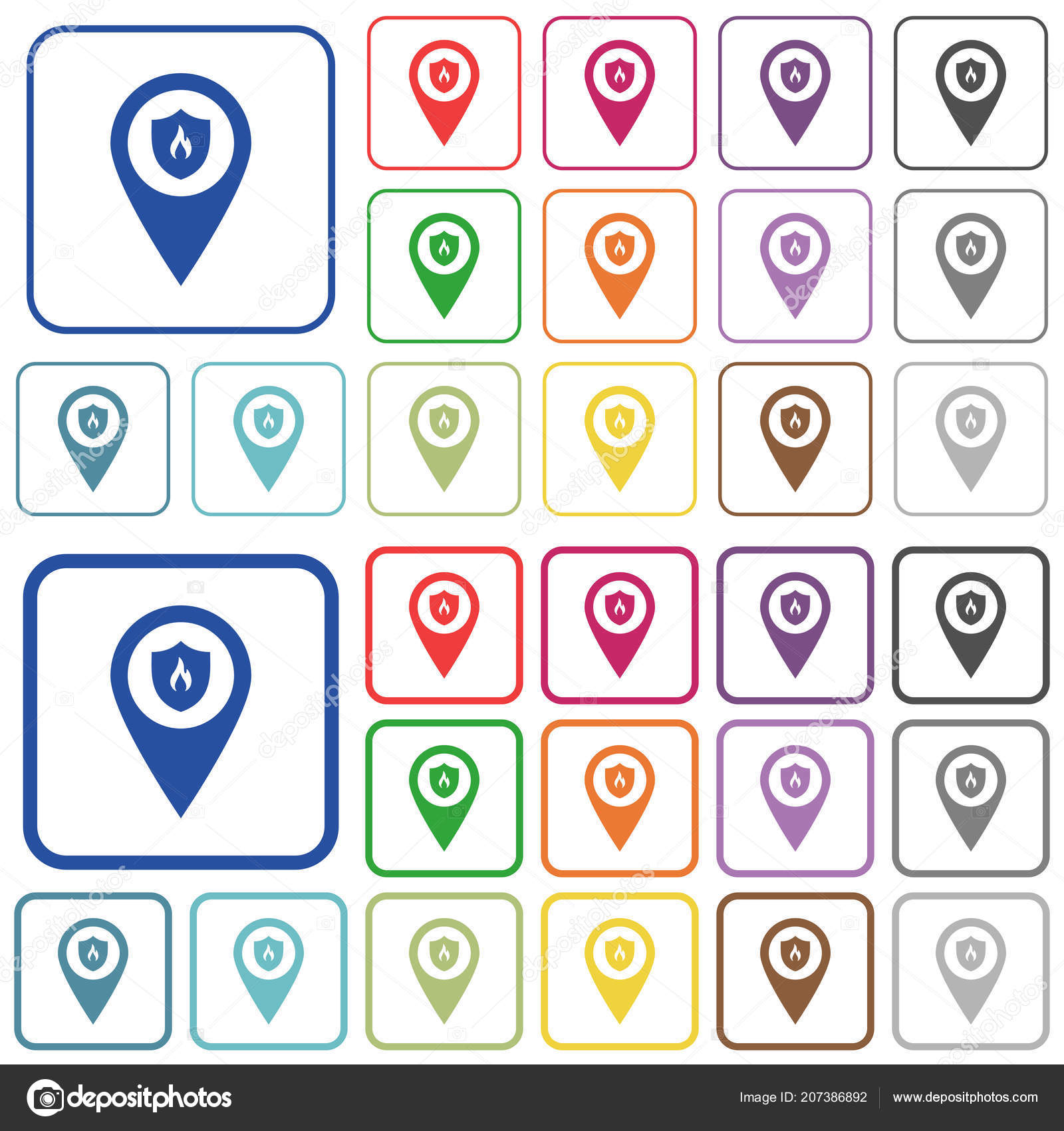Fire Station Gps Map Location Color Flat Icons Rounded Square Stock ...