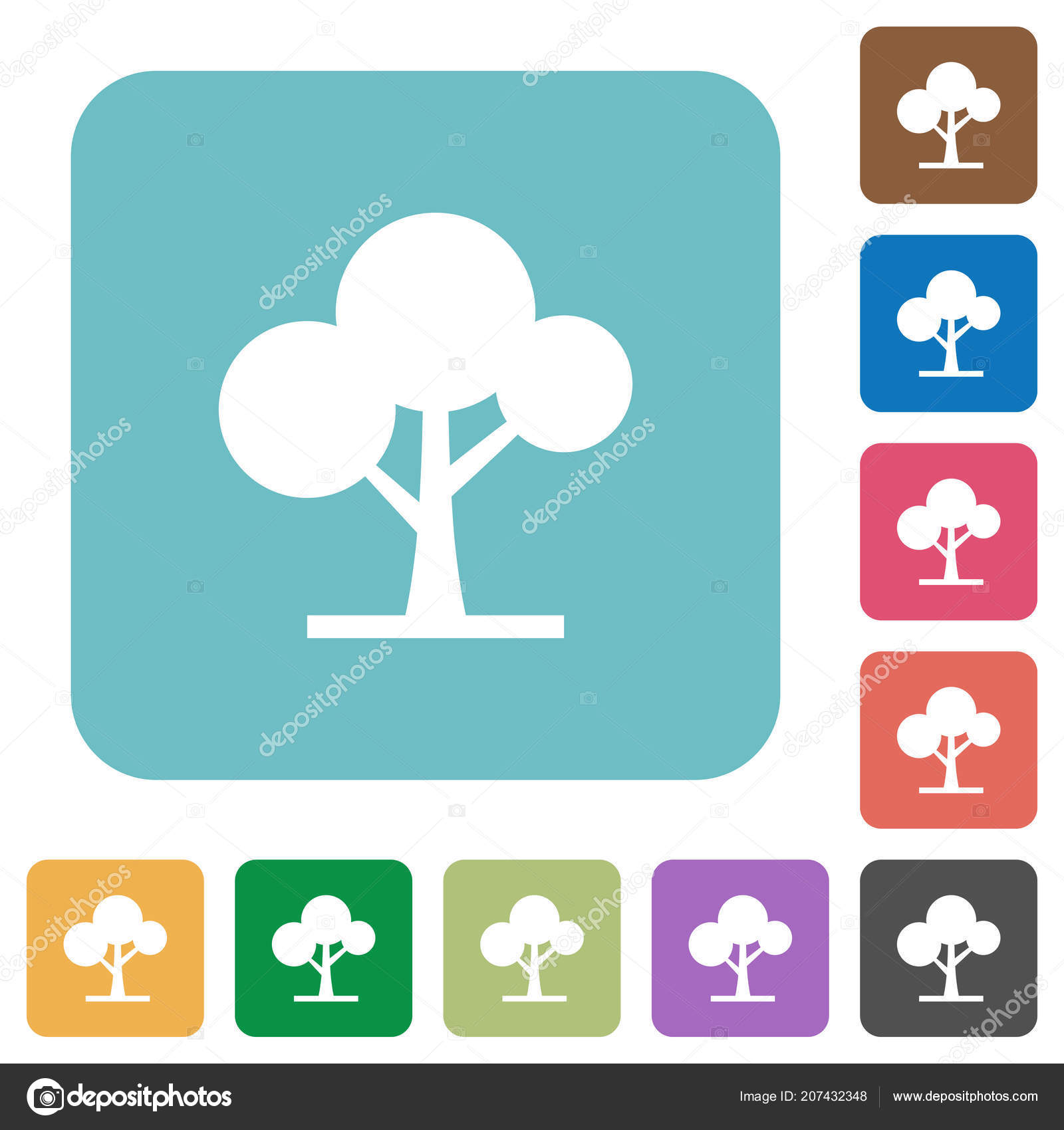Leafy Tree White Flat Icons Color Rounded Square Backgrounds Stock ...