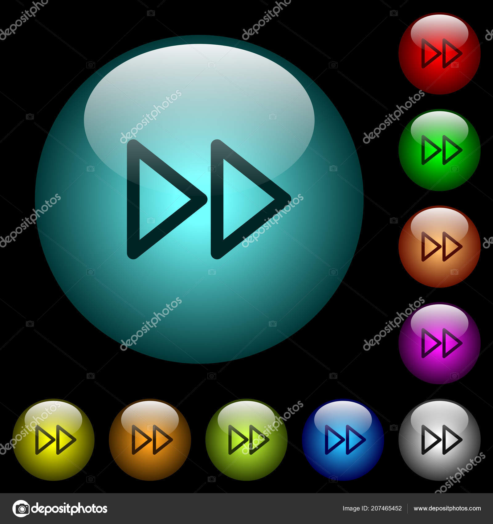 Media Fast Forward Icons Color Illuminated Spherical Glass Buttons ...