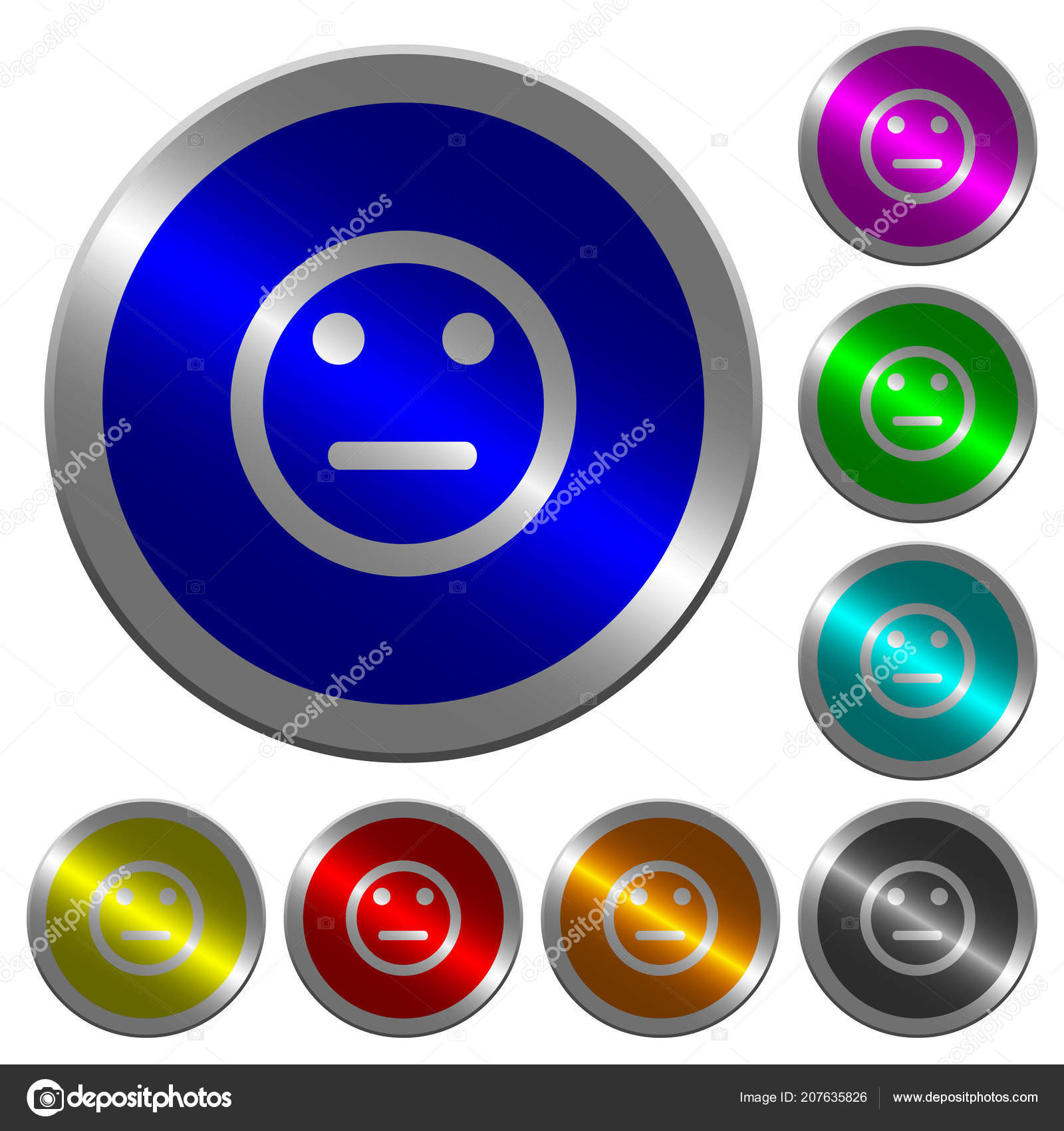 Neutral Emoticon Icons Luminous Coin Color Steel Buttons Stock Vector ...