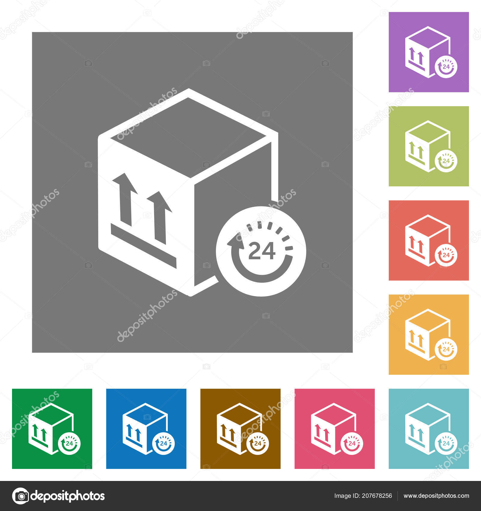 One Day Package Delivery Flat Icons Simple Color Square Backgrounds ...