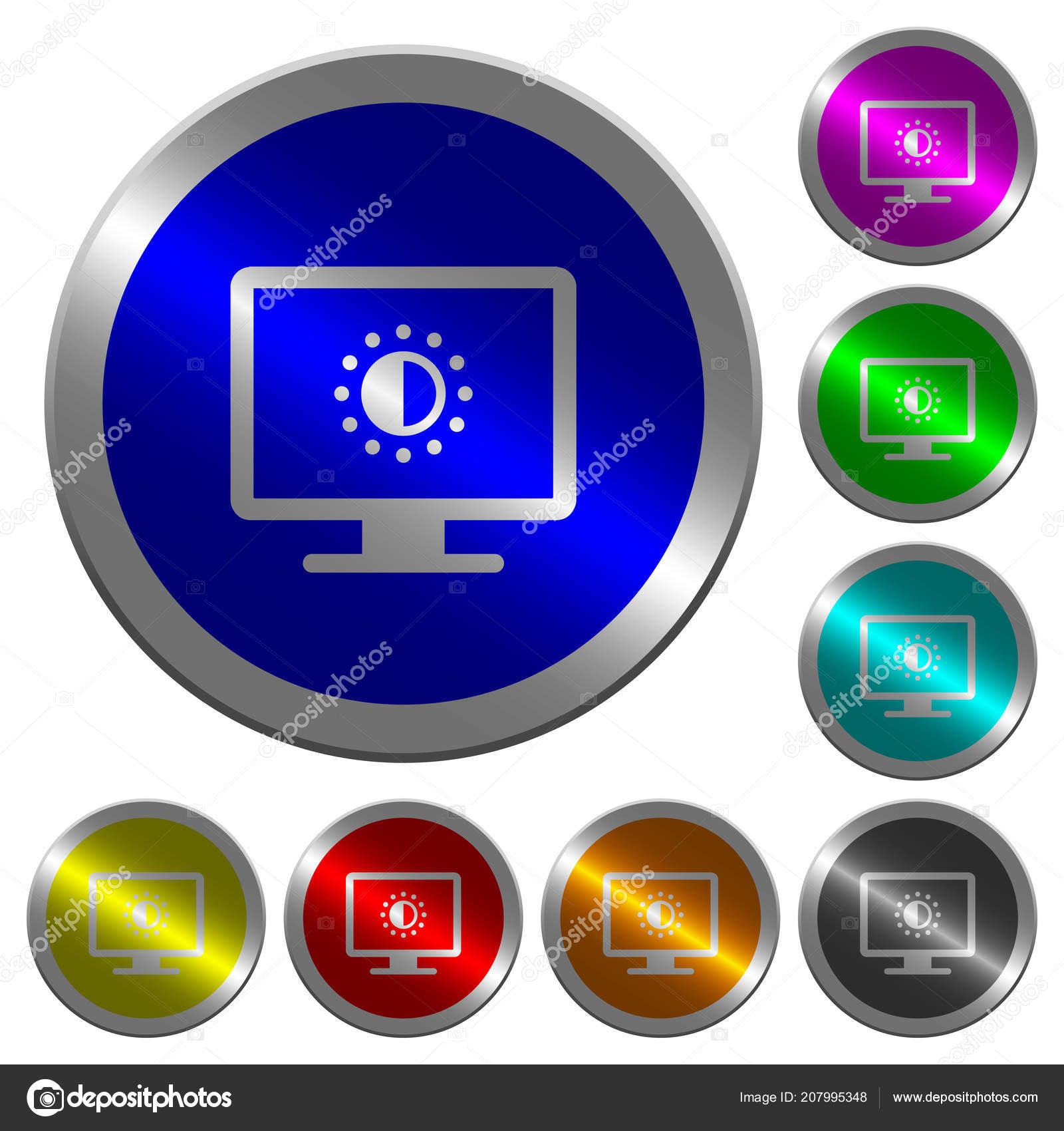 Adjust Screen Saturation Icons Luminous Coin Color Steel Buttons Stock Vector by ©renegadehomie ...