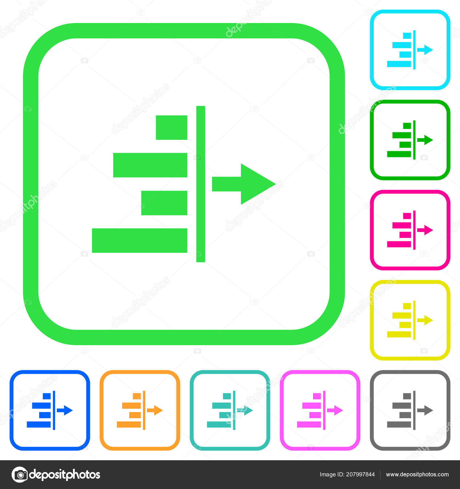 Decrease Right Indentation Content Vivid Colored Flat Icons Curved Borders — Stock Vector ...