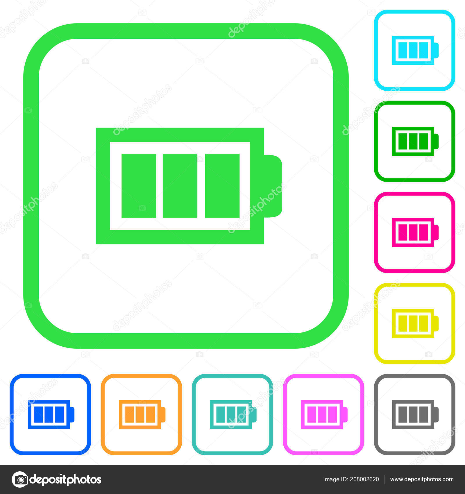 Full Battery Three Load Units Vivid Colored Flat Icons Curved Stock ...