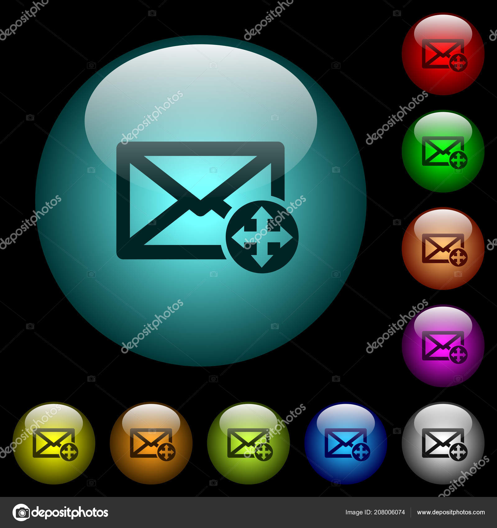 Move Mail Icons Color Illuminated Spherical Glass Buttons Black ...