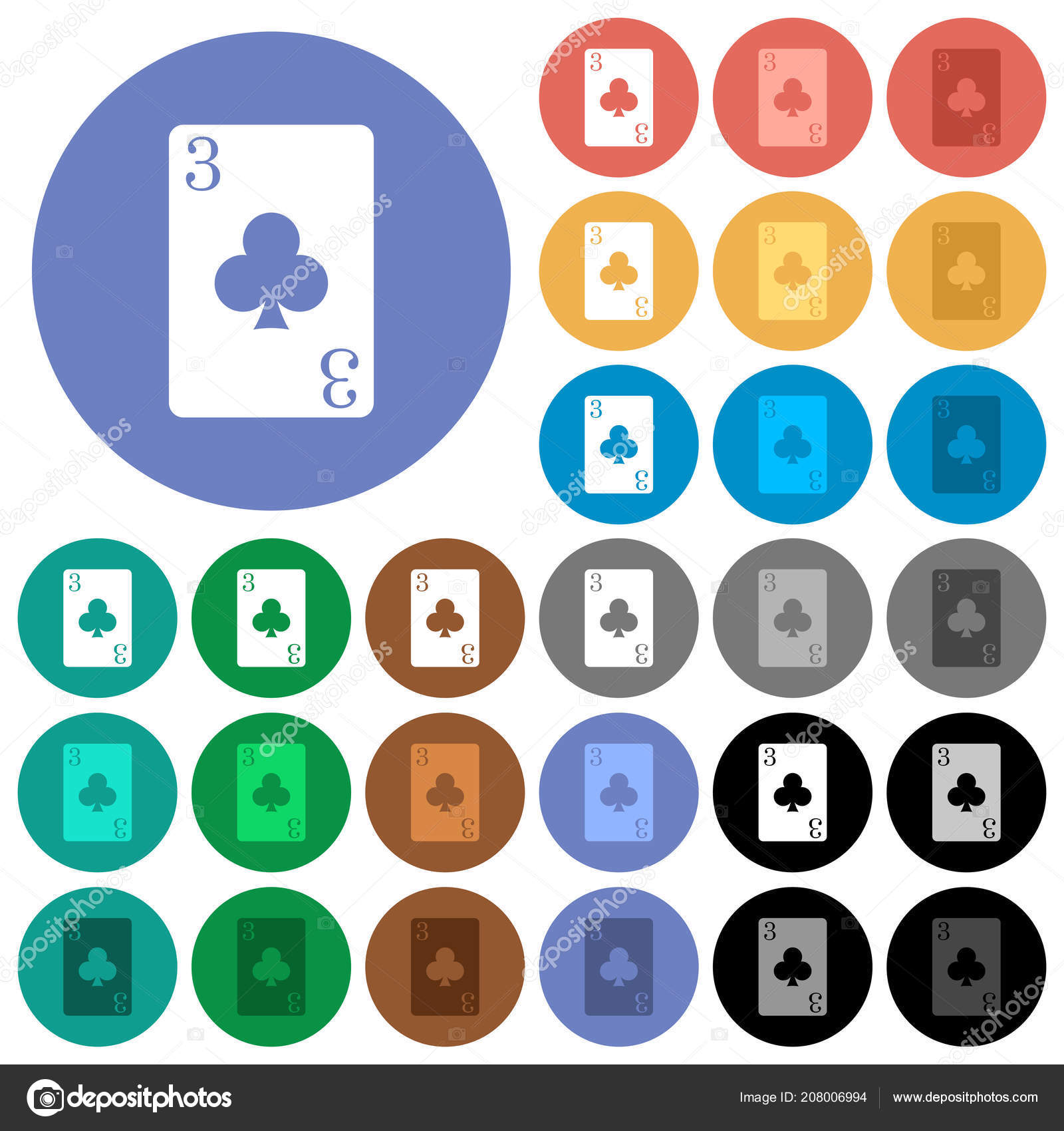 Three Clubs Card Multi Colored Flat Icons Backgrounds Included White ...