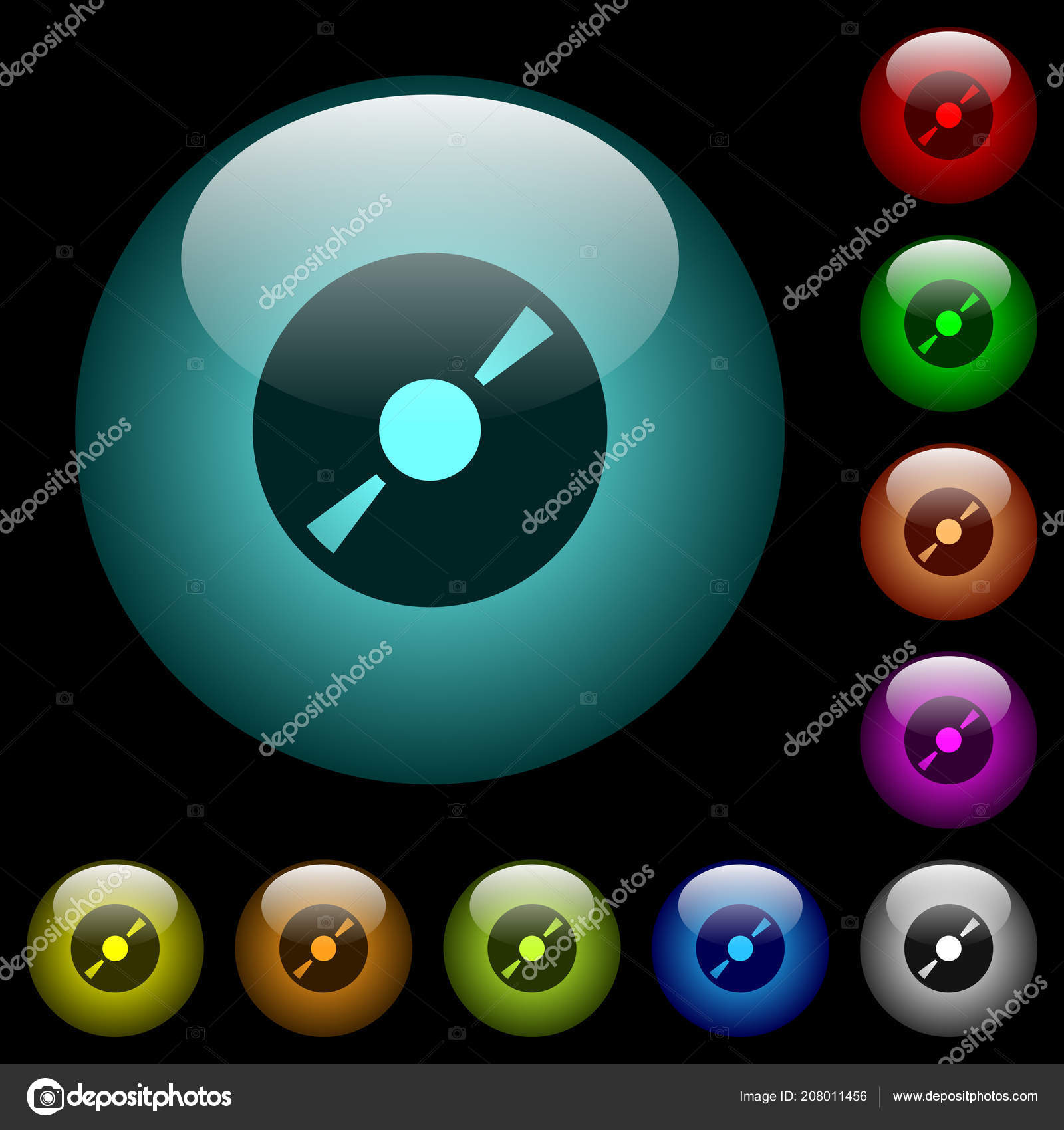 Dvd Disk Icons Color Illuminated Spherical Glass Buttons Black ...