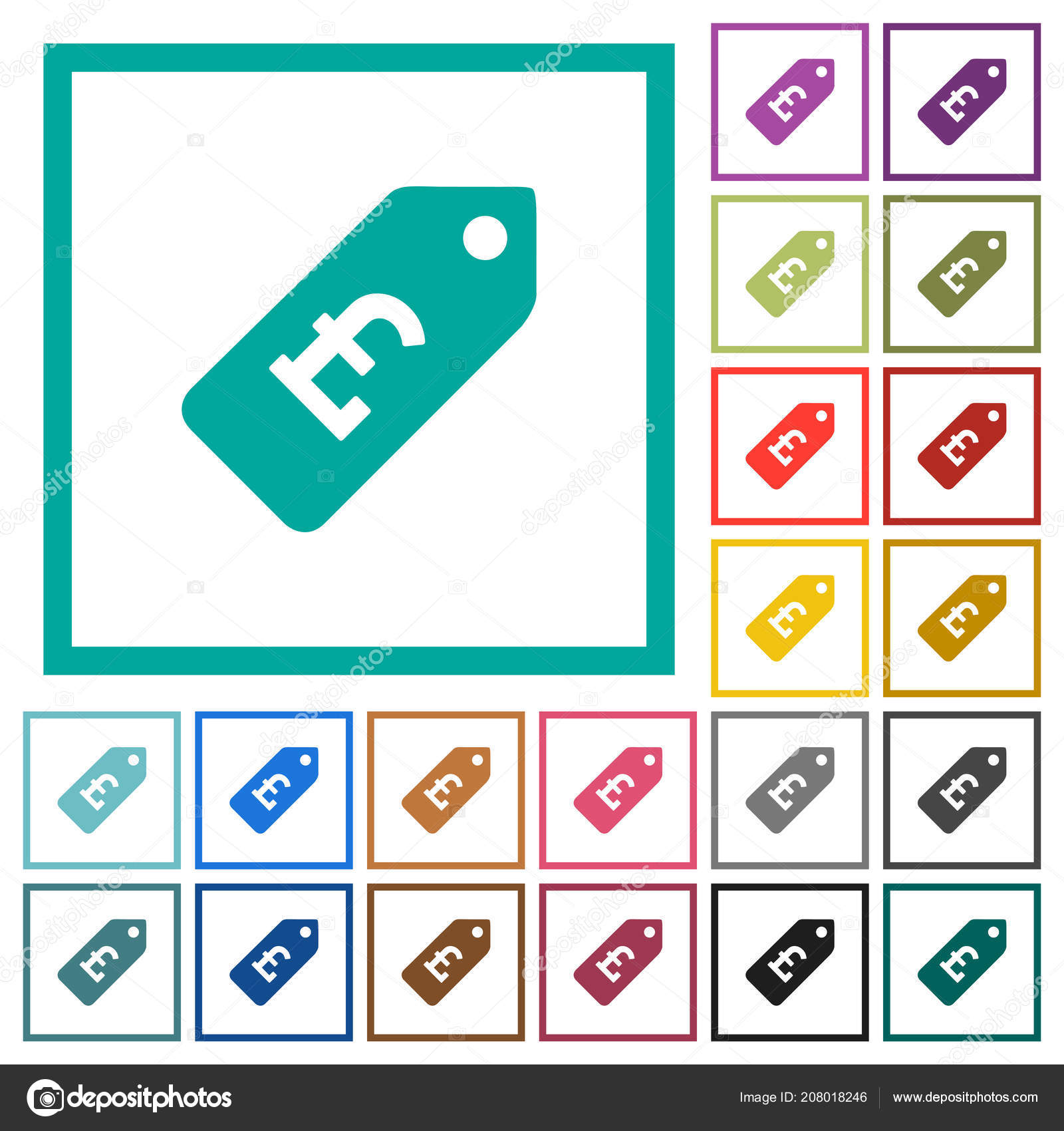 Pound Price Label Flat Color Icons Quadrant Frames White Background ...