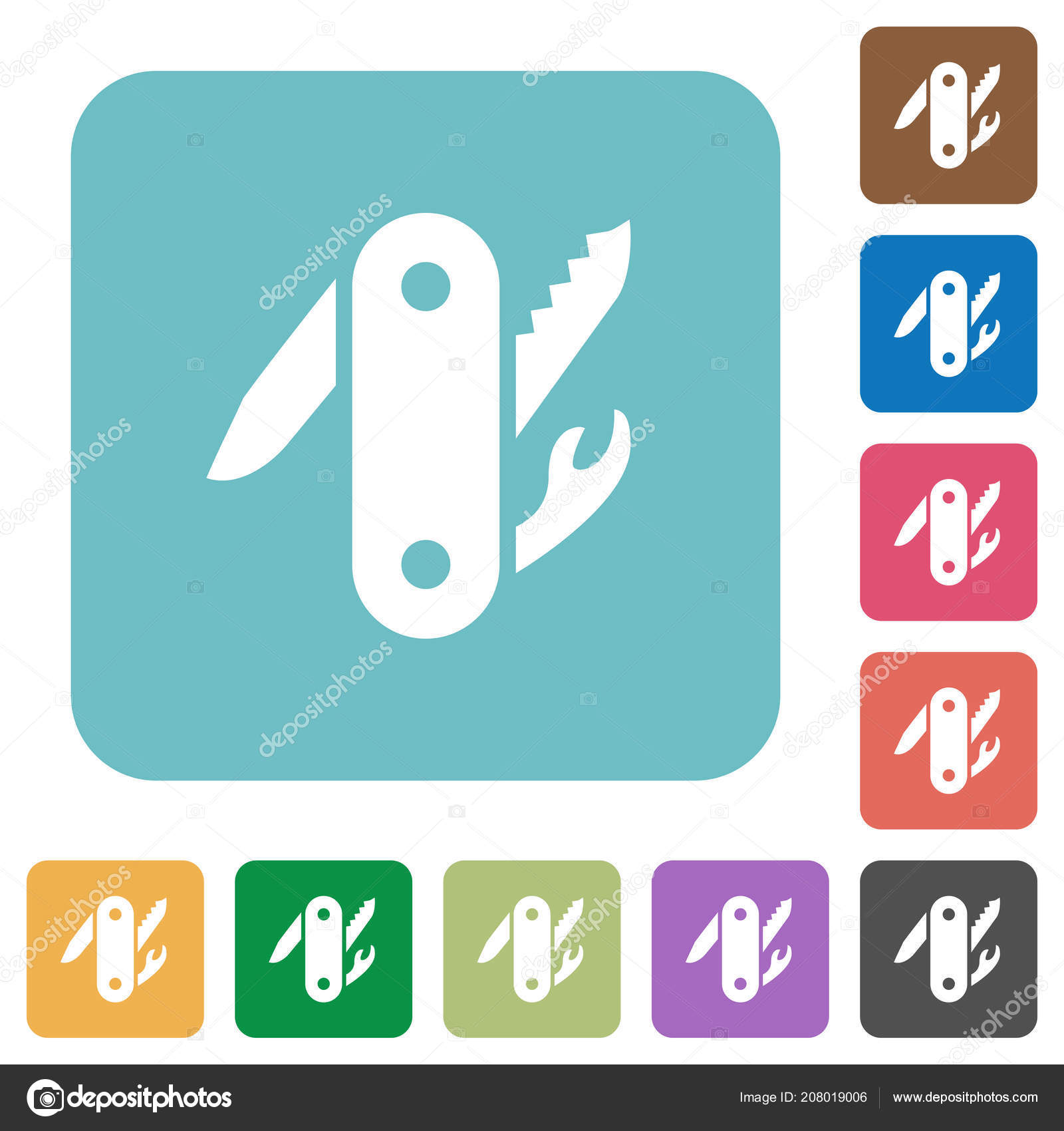 Swiss Army Knife White Flat Icons Color Rounded Square Backgrounds Stock Vector Image by ...