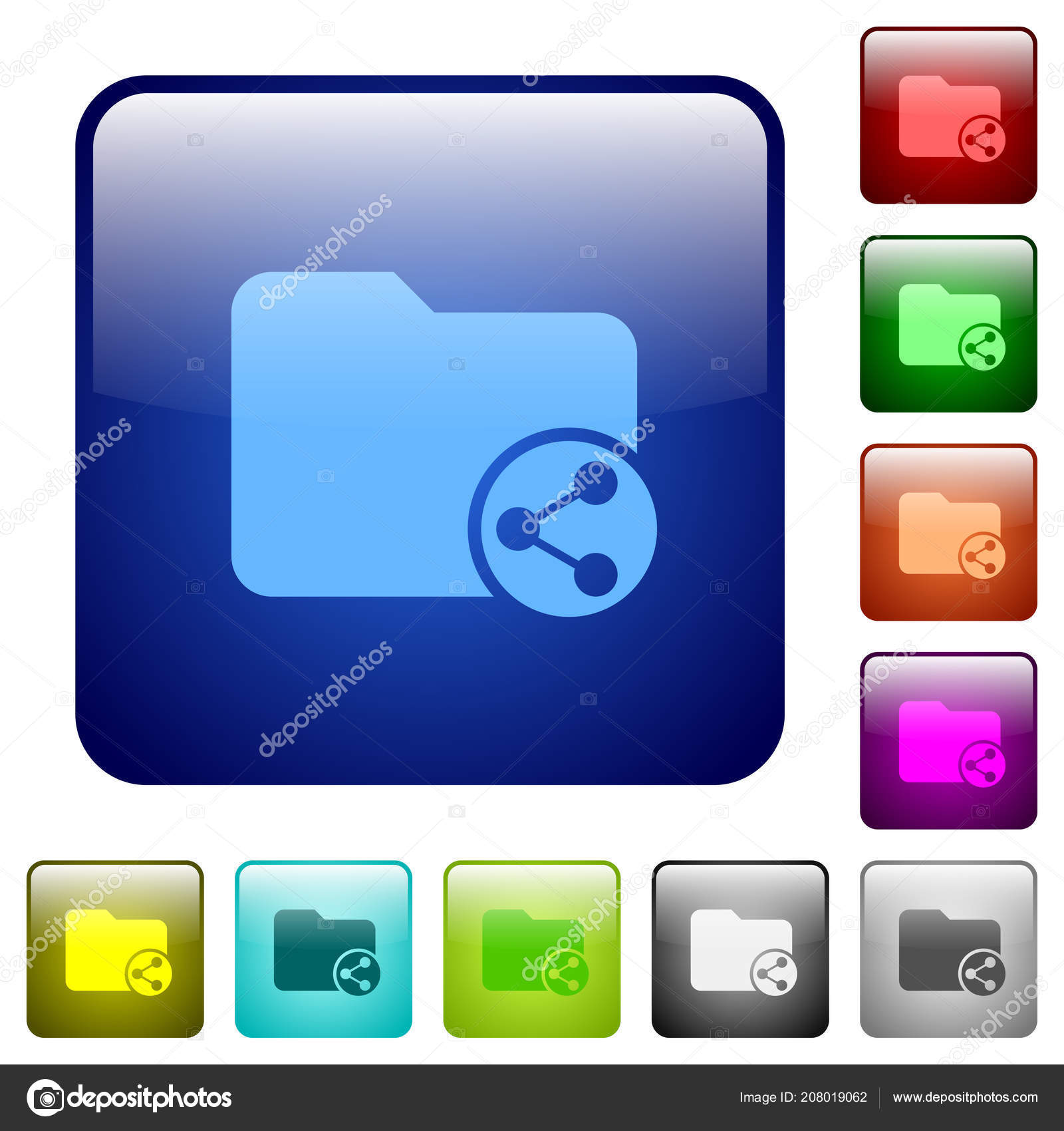 Share Directory Icons Rounded Square Color Glossy Button Set Stock ...
