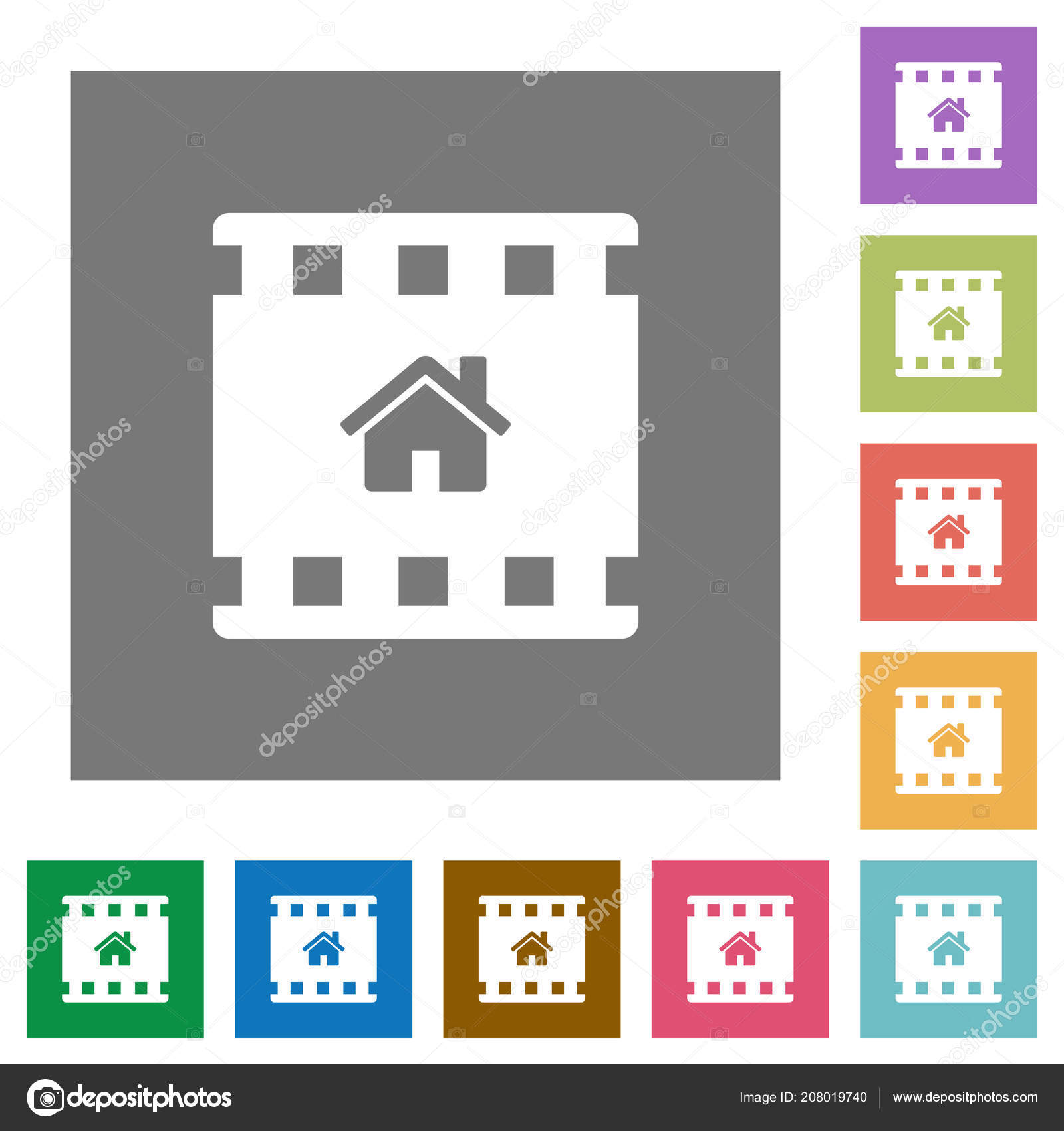Home Movie Flat Icons Simple Color Square Backgrounds Stock Vector ...