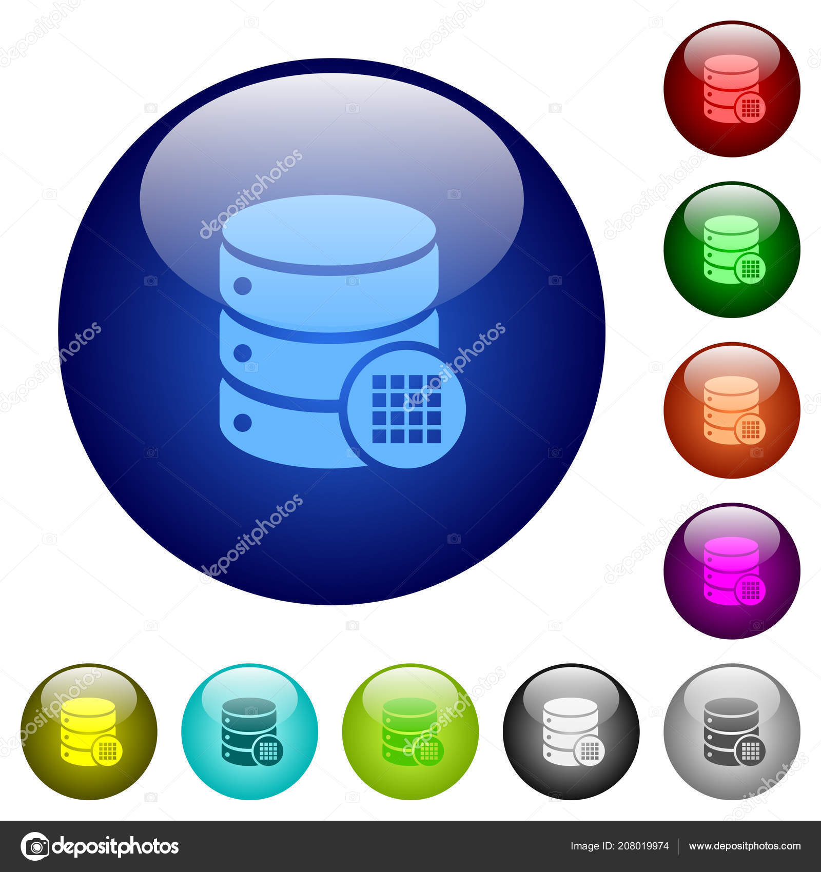 Database Table Cells Icons Color Glass Buttons Stock Vector Image by ...