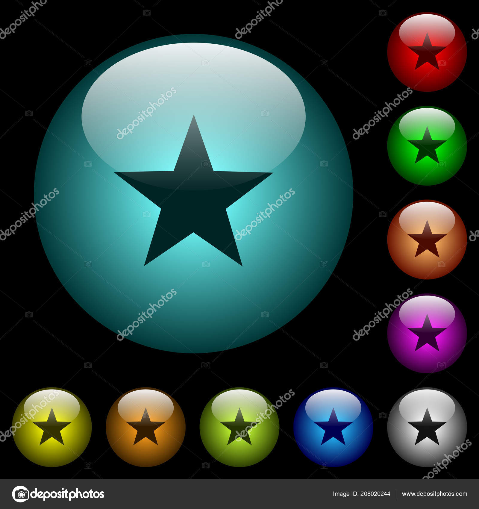 Favorite Icons Color Illuminated Spherical Glass Buttons Black ...