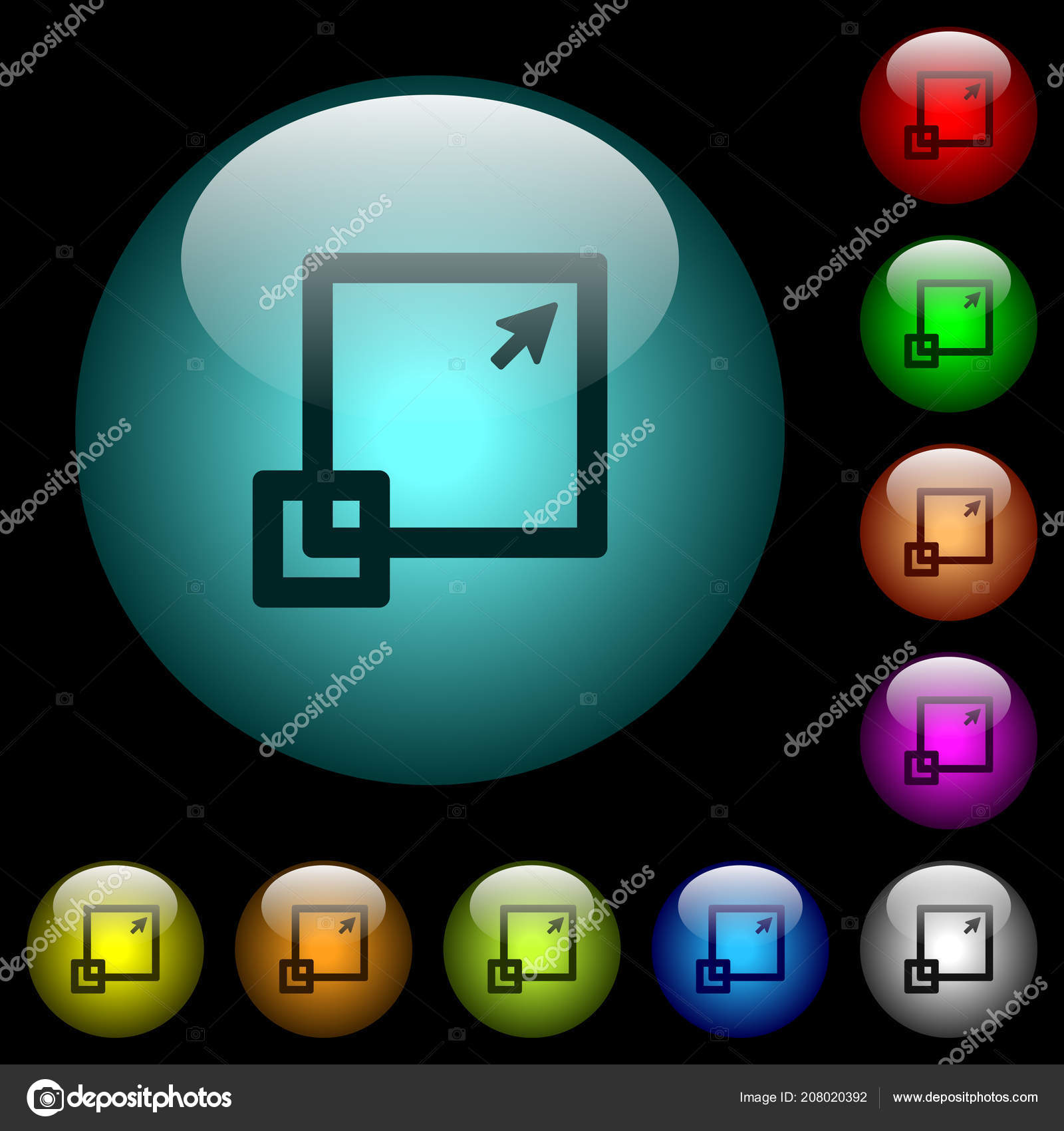 Maximize Window Icons Color Illuminated Spherical Glass Buttons Black ...