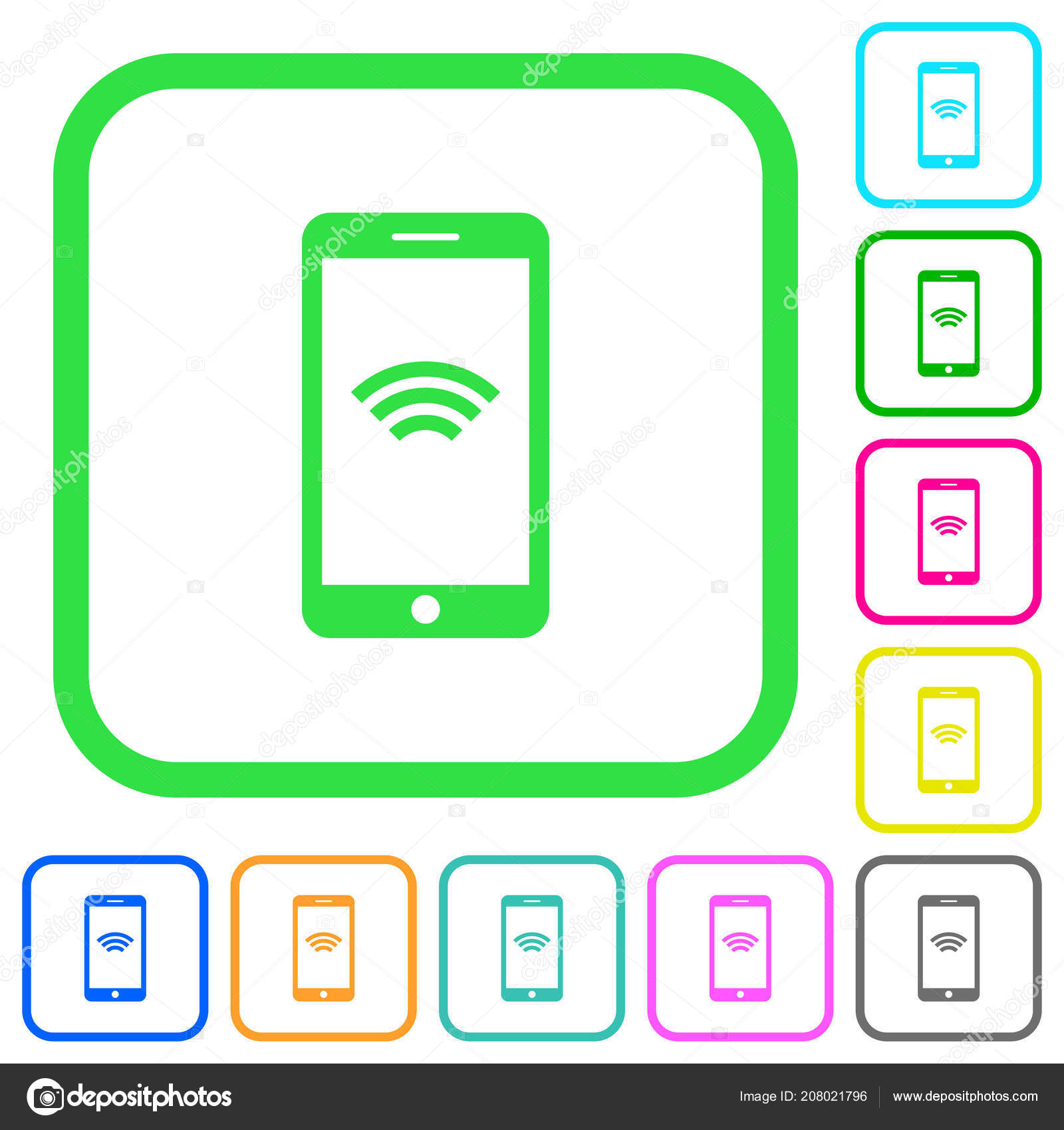 Cellphone Wireless Network Symbol Vivid Colored Flat Icons Curved ...